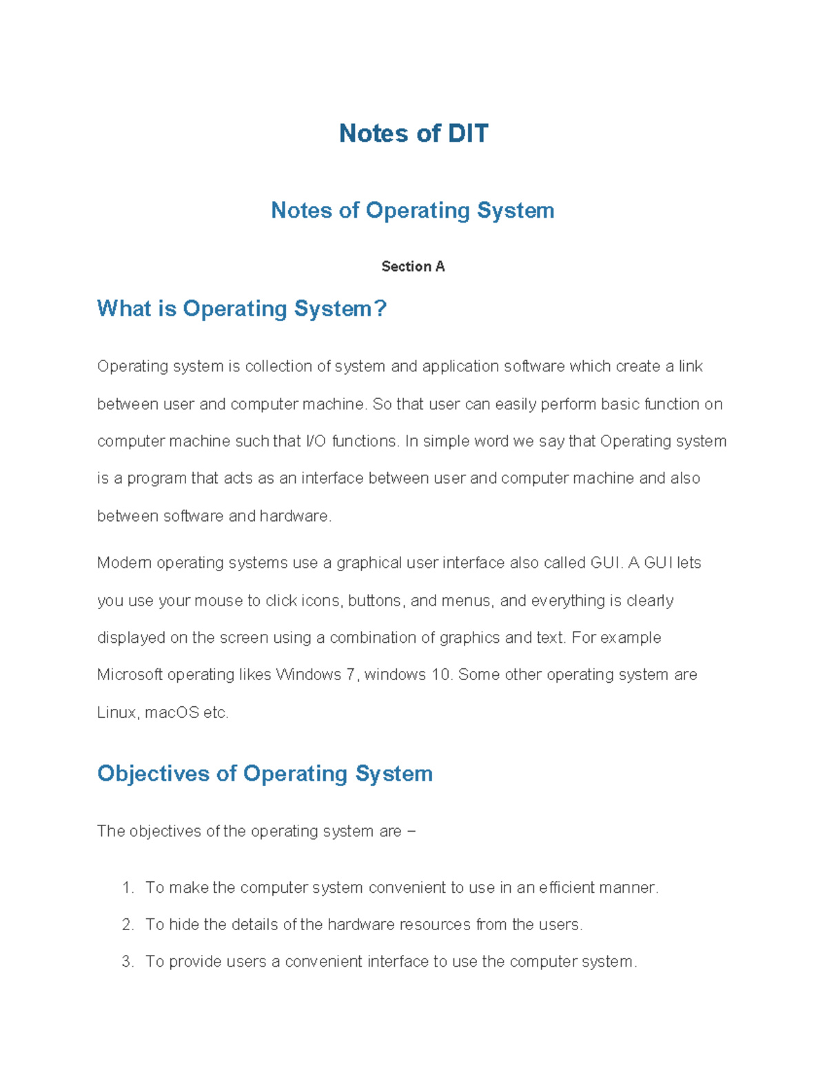 Notes of DIT - hi ia m da nitan - Notes of DIT Notes of Operating ...