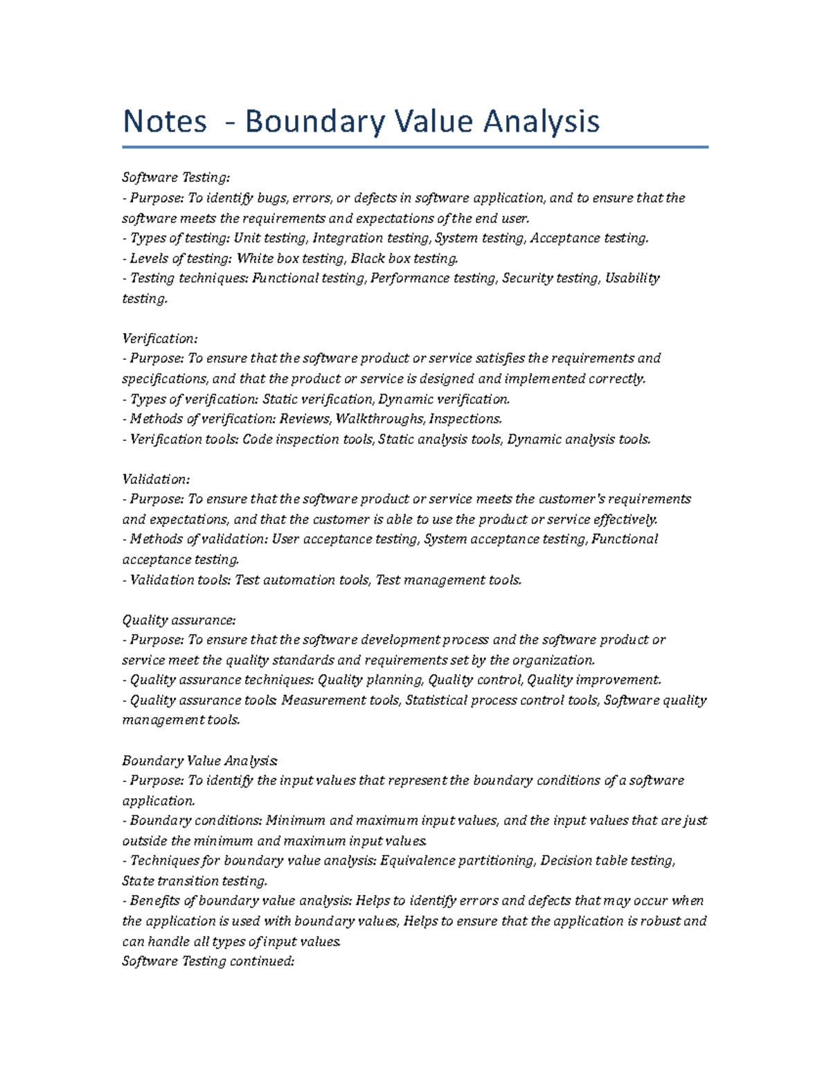 Lecture Notes Boundary Value Analysis Notes Boundary Value Analysis Software Testing