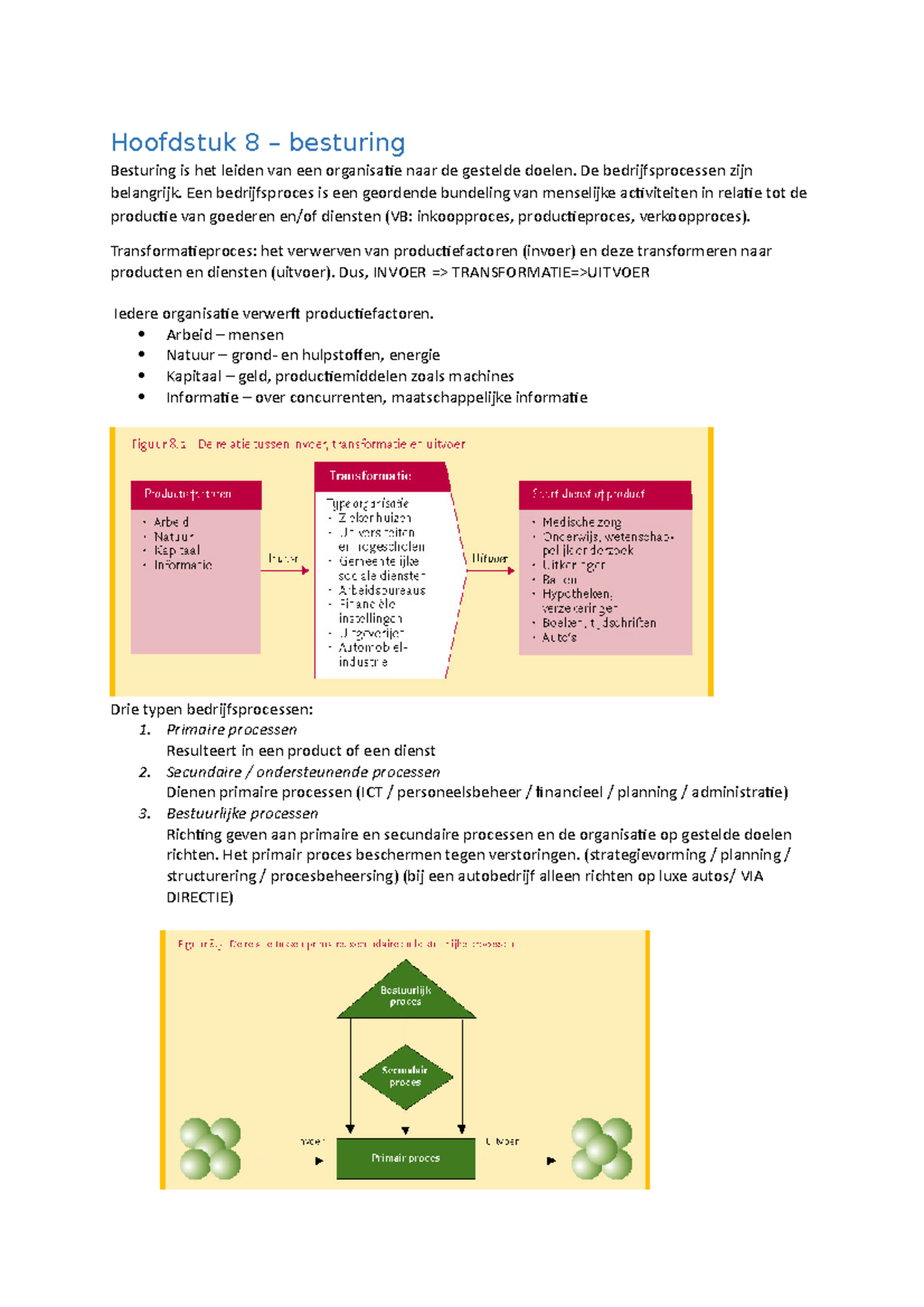 Samenvatting H8-10 - Hoofdstuk 8 – besturing Besturing is het leiden ...