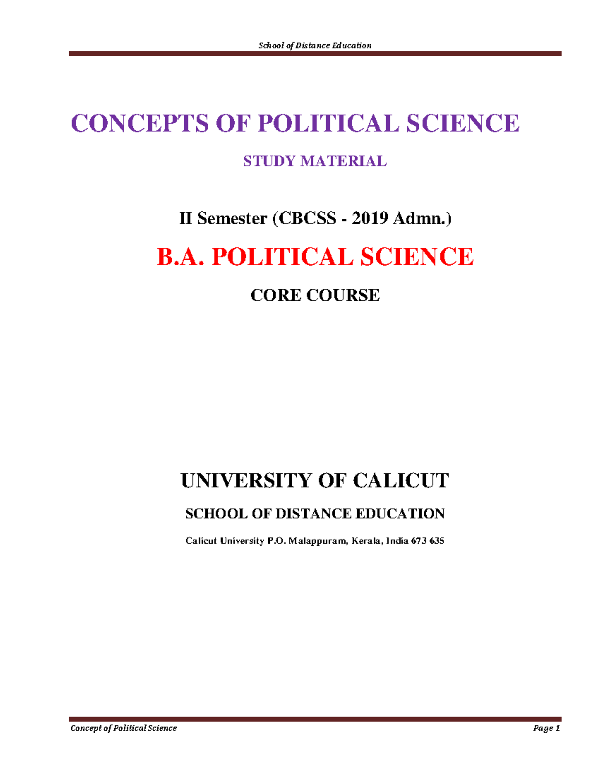 II Sem. - Concept of Political Science - 2019 Admn - CONCEPTS OF ...