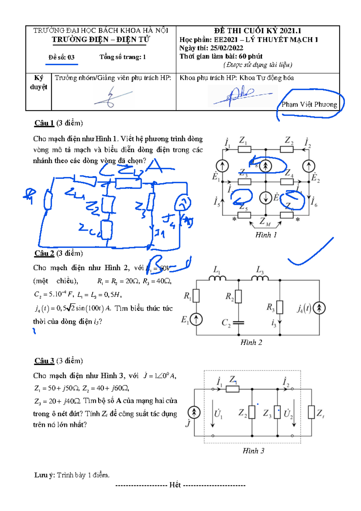Dethi 03 LTM1 ky20211 1 - ĐỀ thi - Hết - TRƯỜNG ĐẠI HỌC BÁCH KHOA HÀ NỘI TRƯỜNG ĐIỆN – ĐIỆN TỬ ...