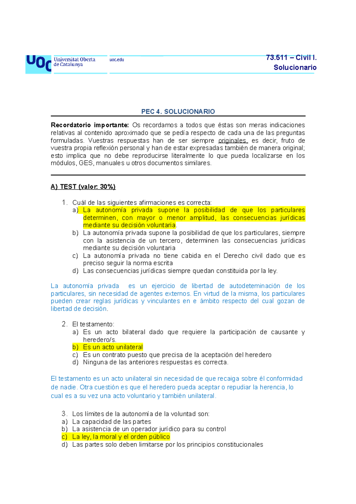 73511 Solpec 4 2017 - solucion pec 4 civil 1 - 73 – Civil I. Solucionario PEC 4. SOLUCIONARIO ...