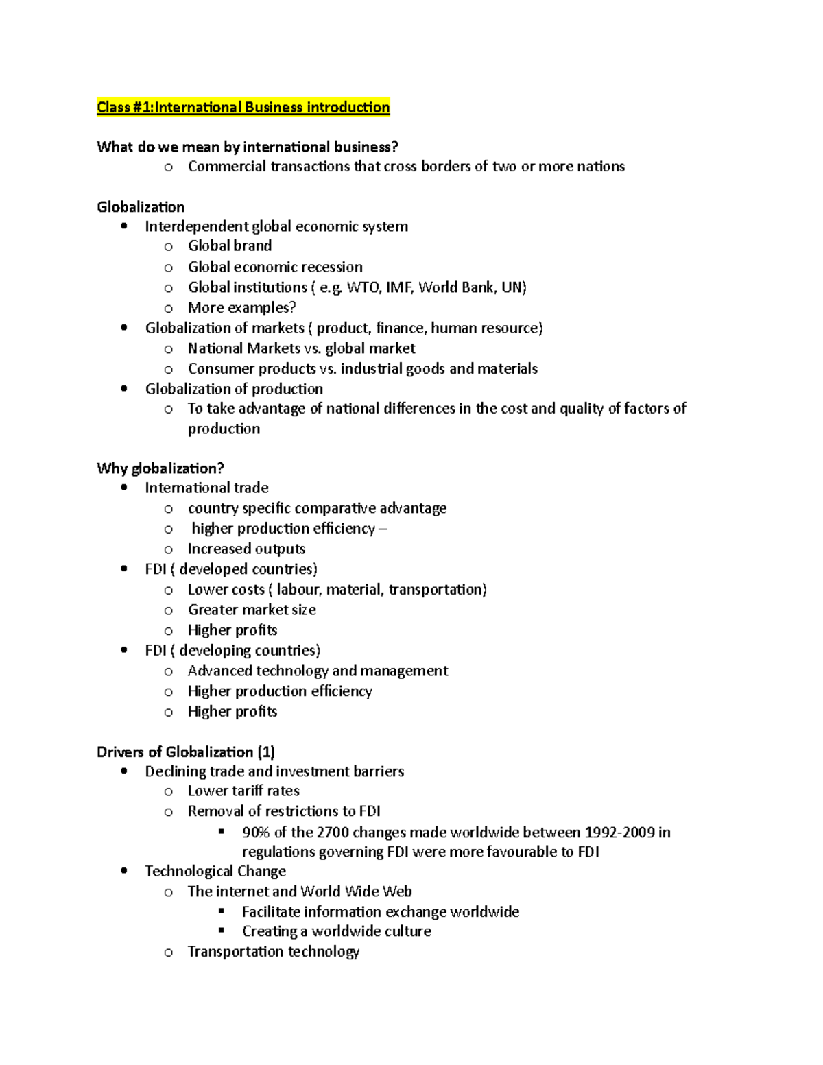 IB Notes-1 - included is all lecture notes - Class Business ...