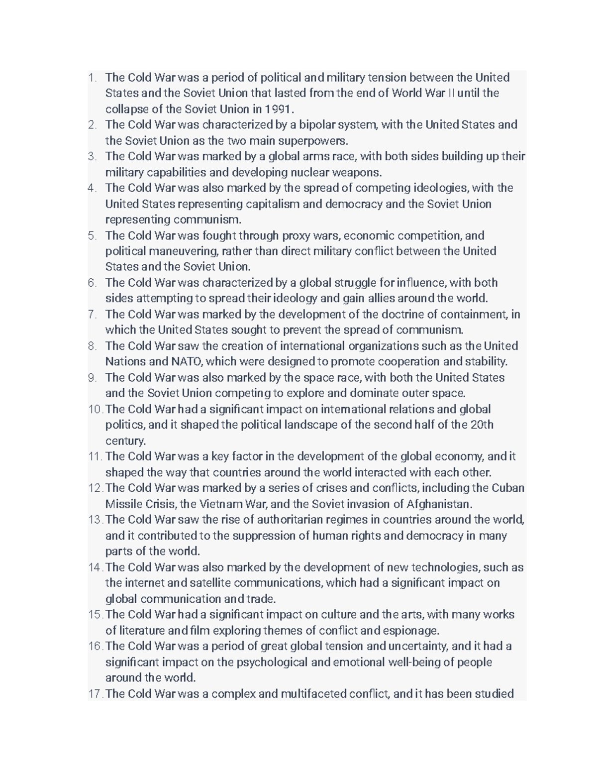 Cold War Notes - The Cold War was a period of political and military ...