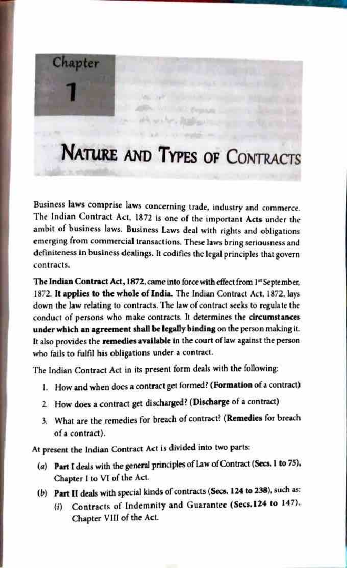 Chapter 1 business law - NAtulE AM) TYPES OF CONTRACTS B laws com pr ue ...