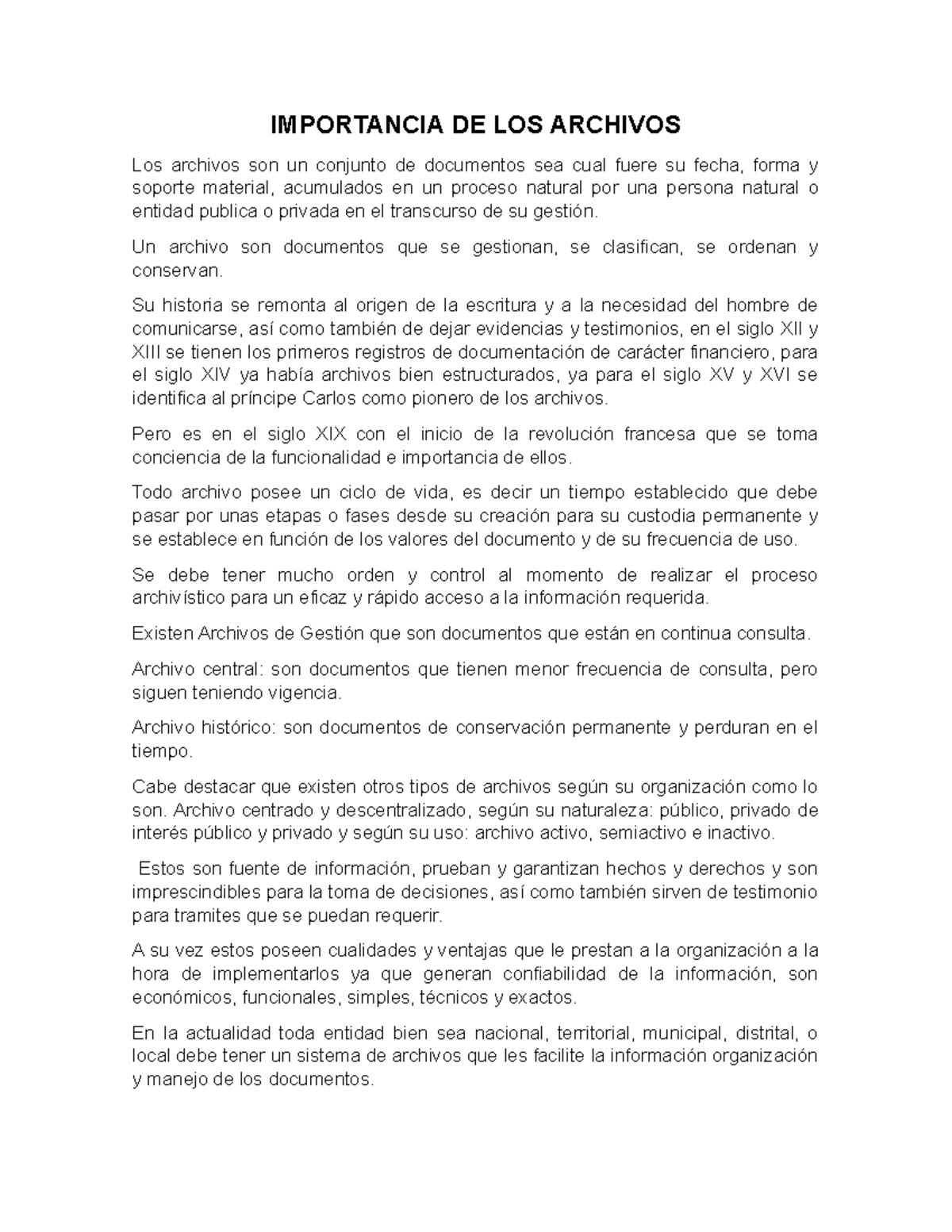 Importancia DE LOS Archivos - IMPORTANCIA DE LOS ARCHIVOS Los archivos ...