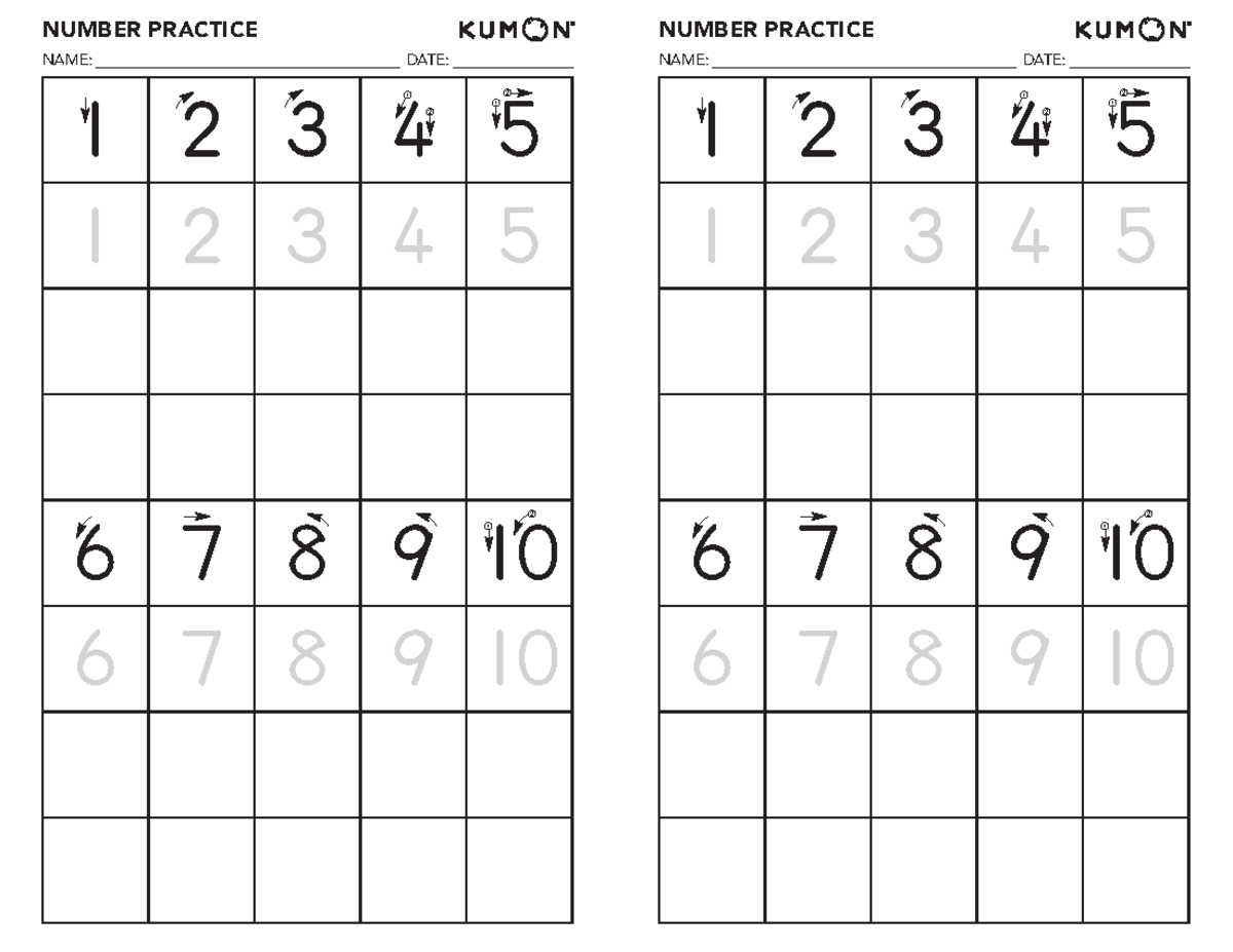 Kumon Number Practice Sheets-2 per sheet- NEW - Number Writing Practice ...