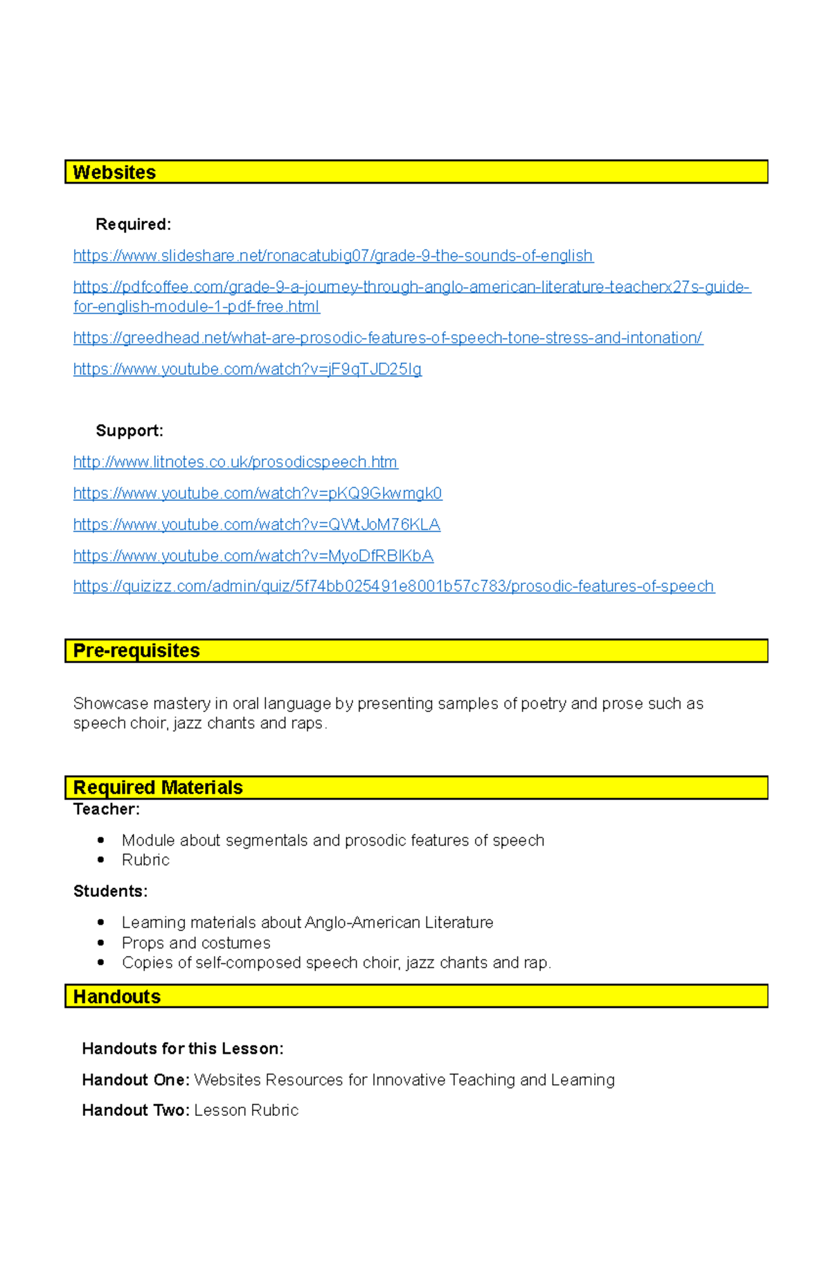 PBL-Lesson-Plan - Project Based Learning - Websites Required: - Studocu