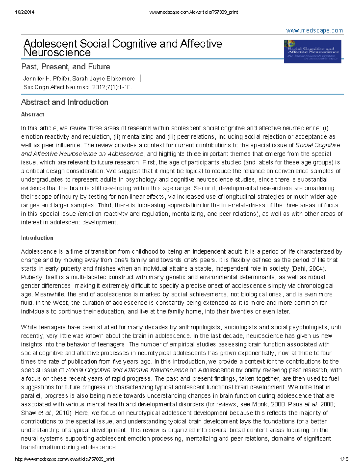 Blakemore Adoles Adolescent Social Cognitive and Affective - medscape ...