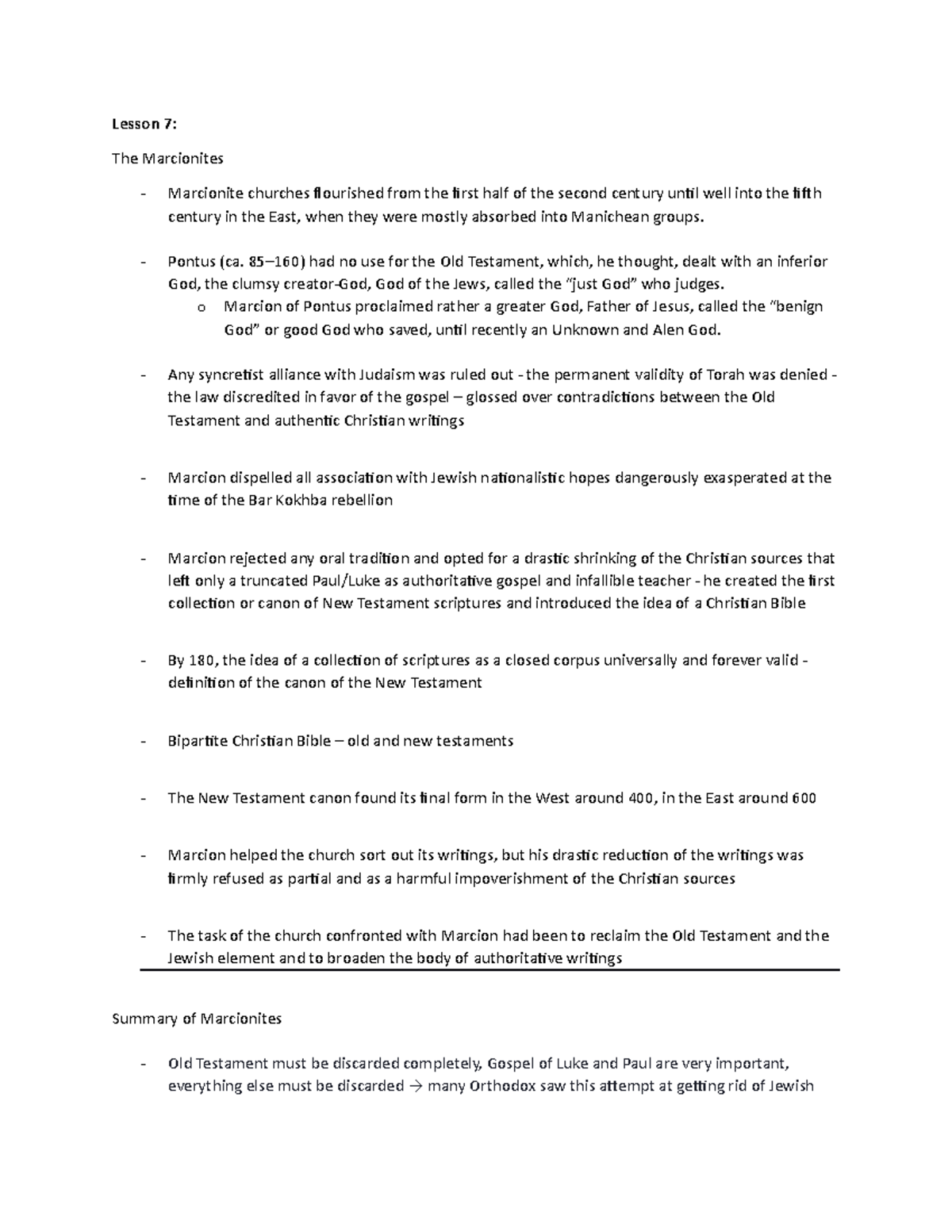 Lesson 7,8,9 Theo 206 - lecture notes - Lesson 7: The Marcionites ... Lesson 7,8,9 Theo 206 - lecture notes - Lesson 7: The Marcionites ...