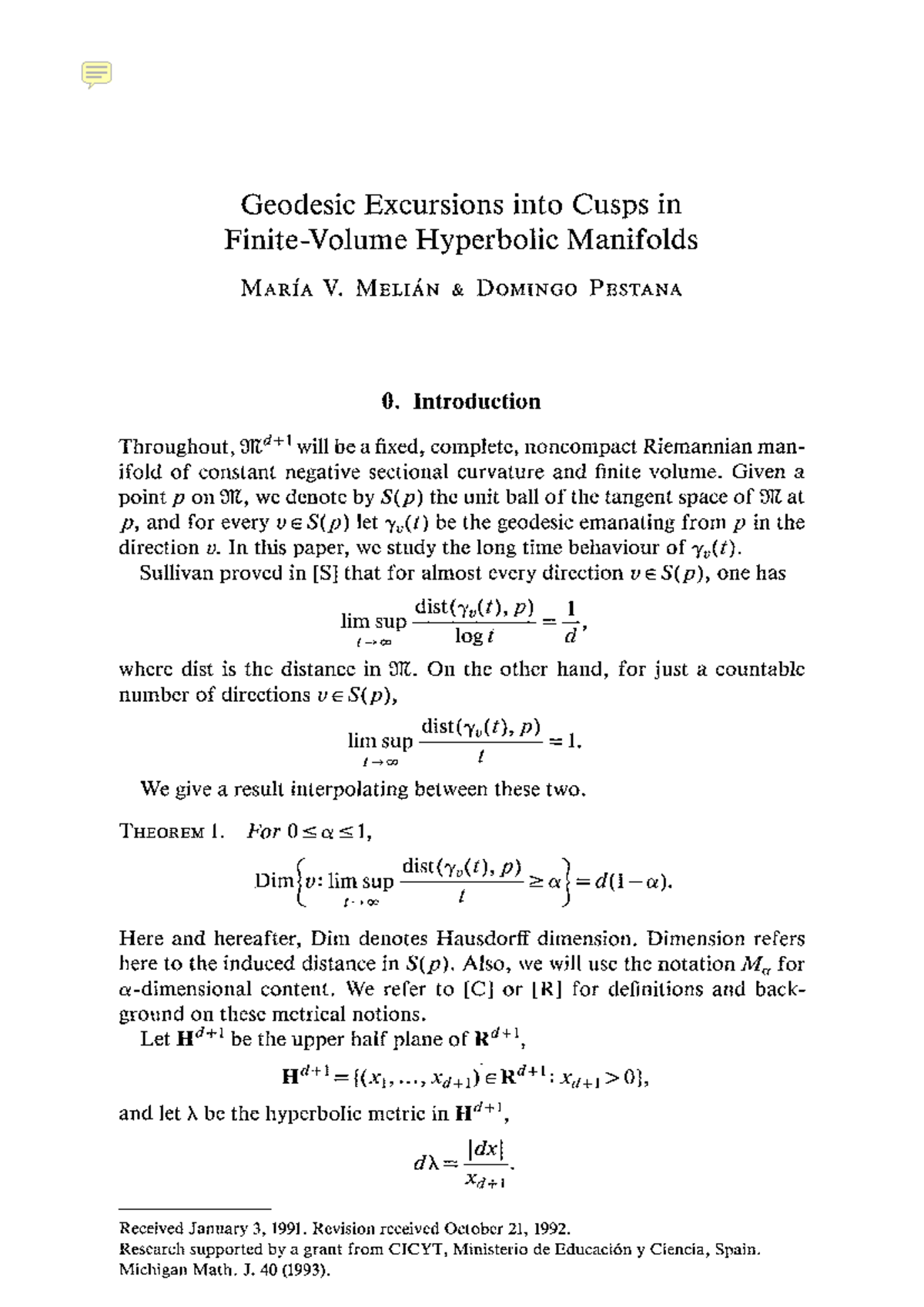 29400553 - Cours - Geodesic Excursions into Cusps in Finite-Volume Hyperbolic Manifolds MARiA V ...