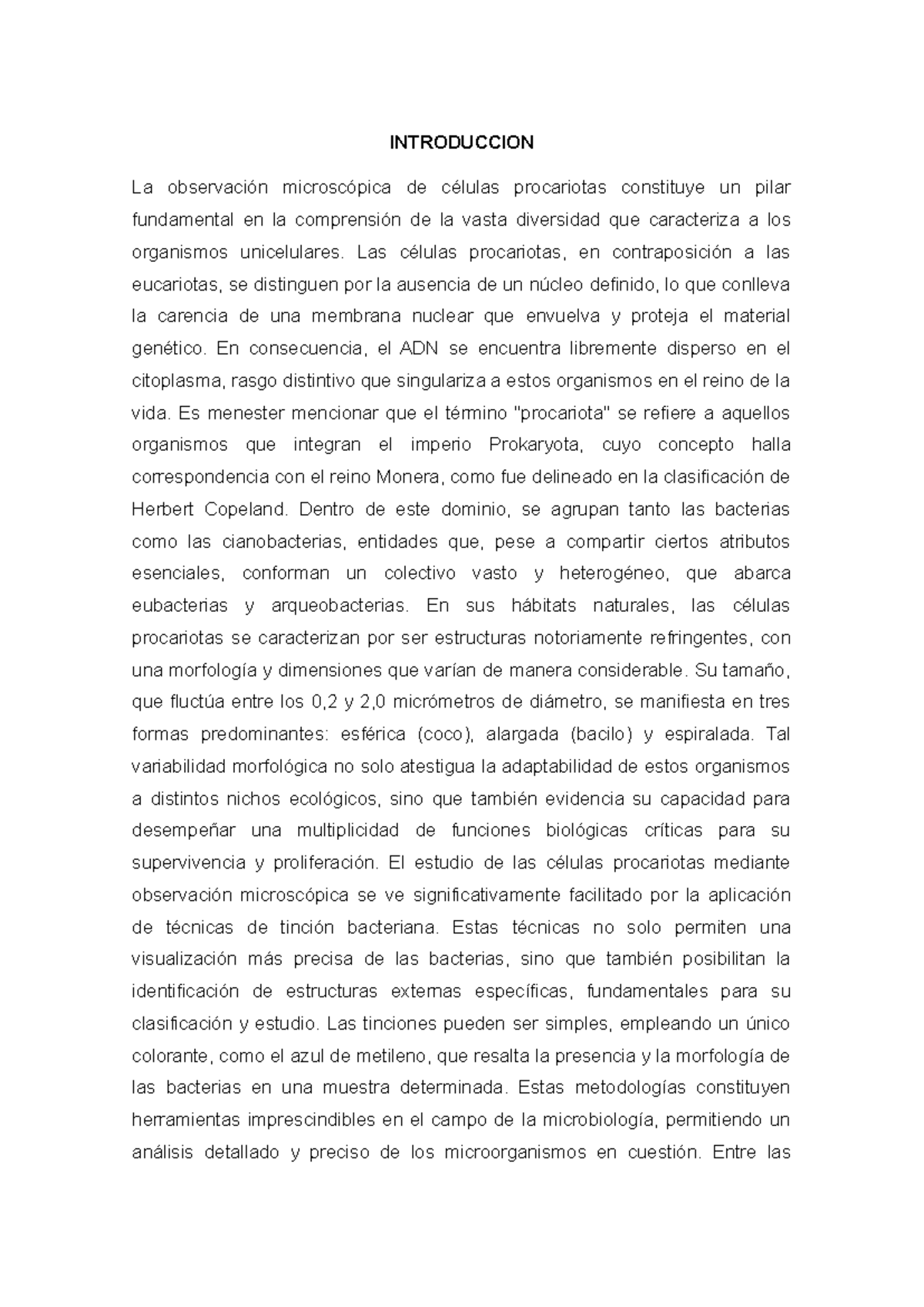 Introduccion Observacion Microscopica Celulas Procariota - INTRODUCCION ...