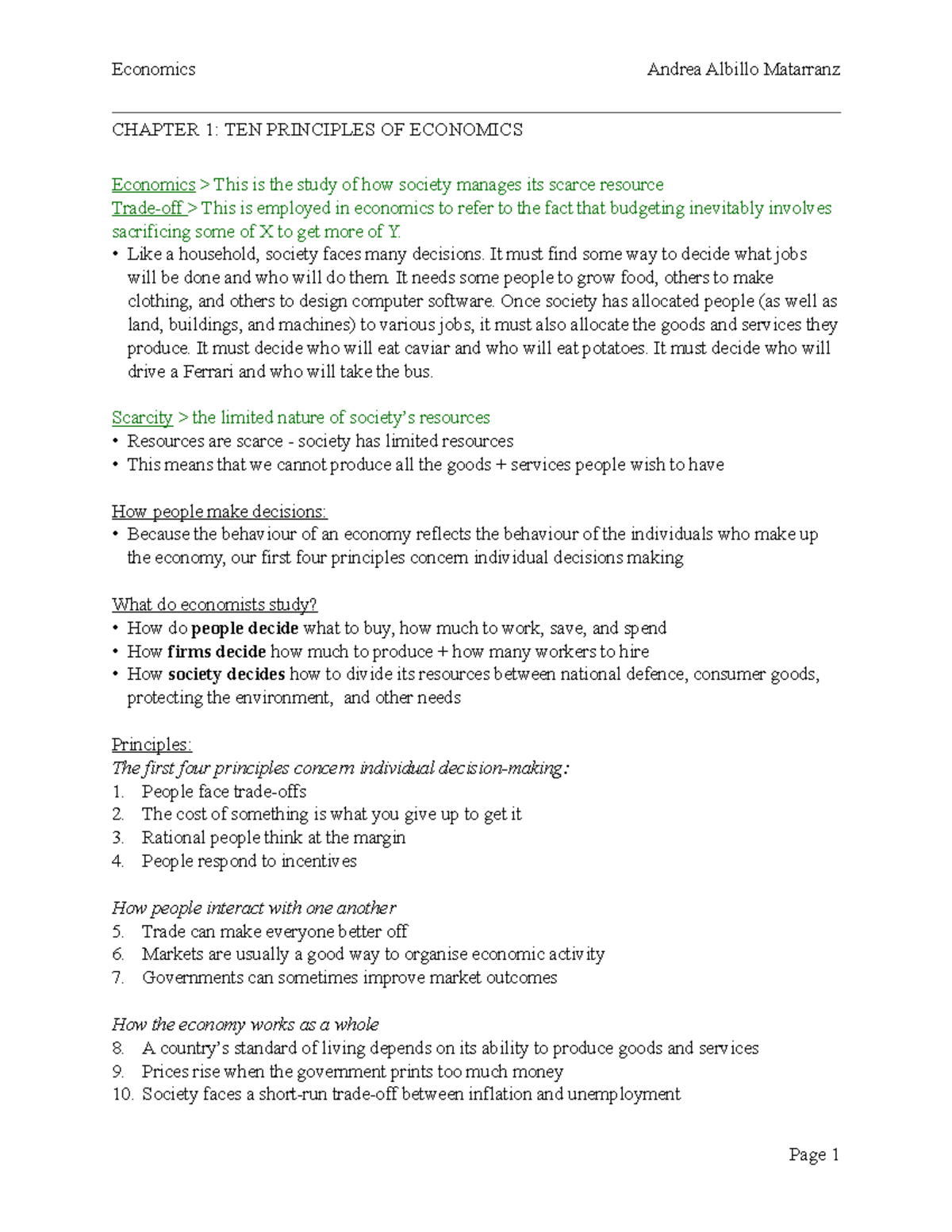 Econ notes - CHAPTER 1: TEN PRINCIPLES OF ECONOMICS Economics > This is ...