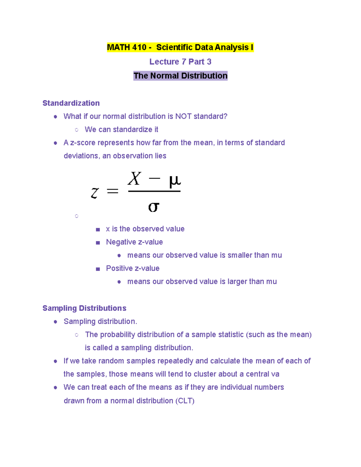 MATH 410 Lecture 7 Part 3 Fall 2020 - MATH 410 - Scientific Data Analysis I Lecture 7 Part 3 The ...