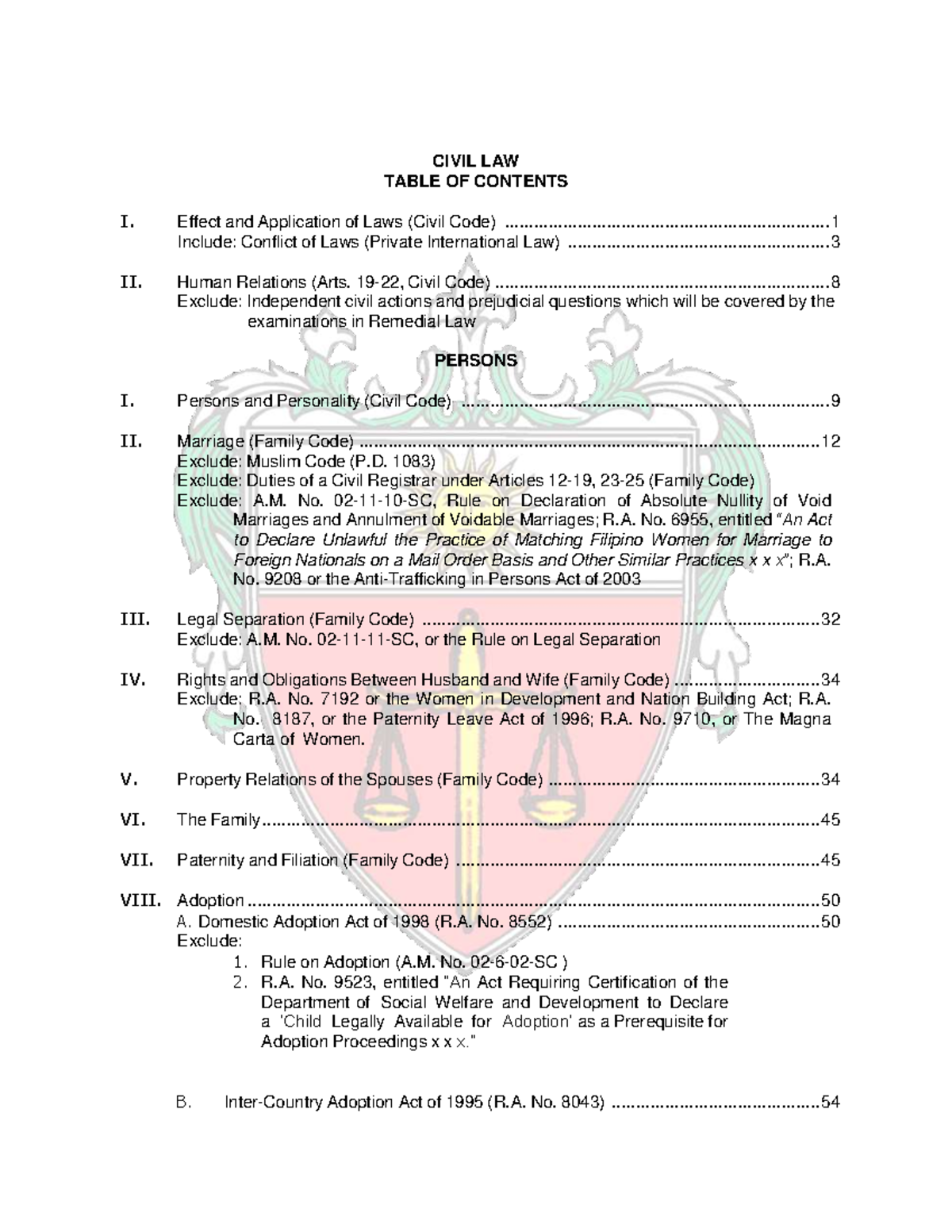 Civil Law Bar Question and Answer - Philippine Law - CIVIL LAW TABLE OF ...