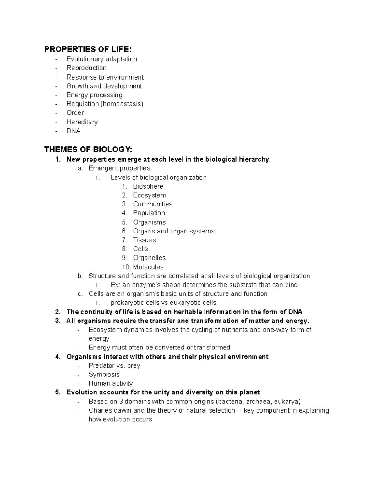 Themes OF Biology - PROPERTIES OF LIFE: Evolutionary adaptation ...