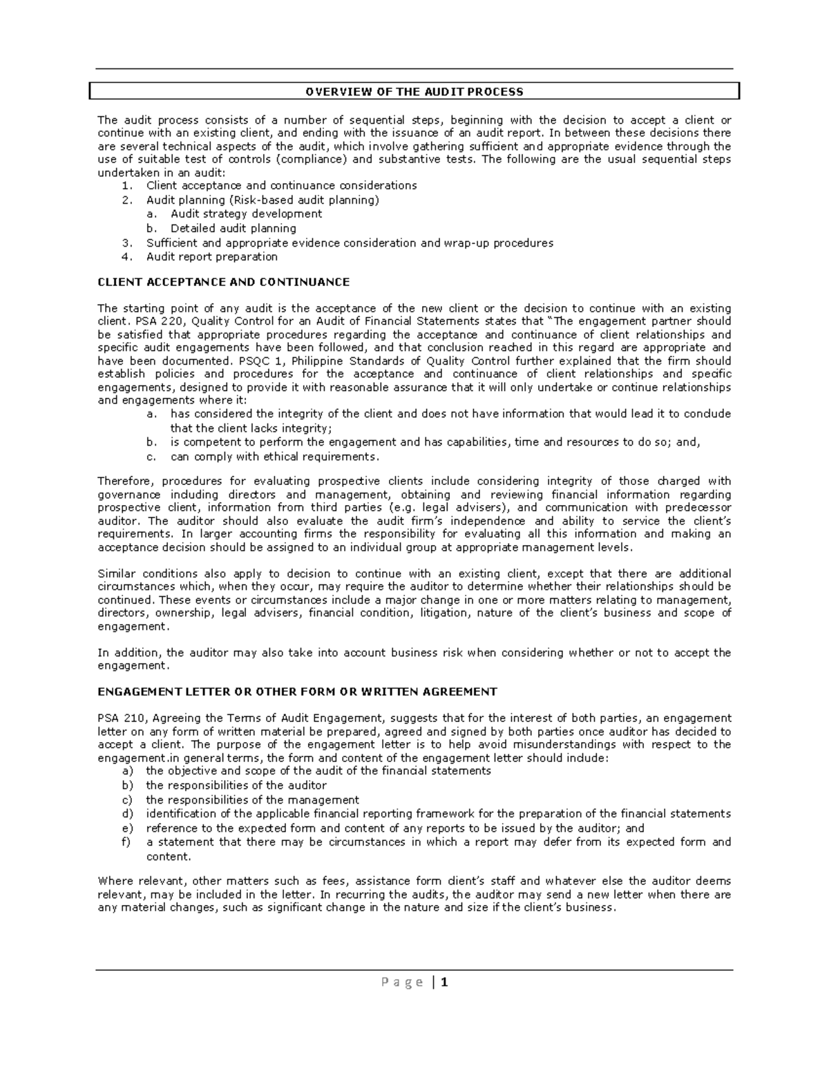 1 - Good Practice materials - OVERVIEW OF THE AUDIT PROCESS The audit ...