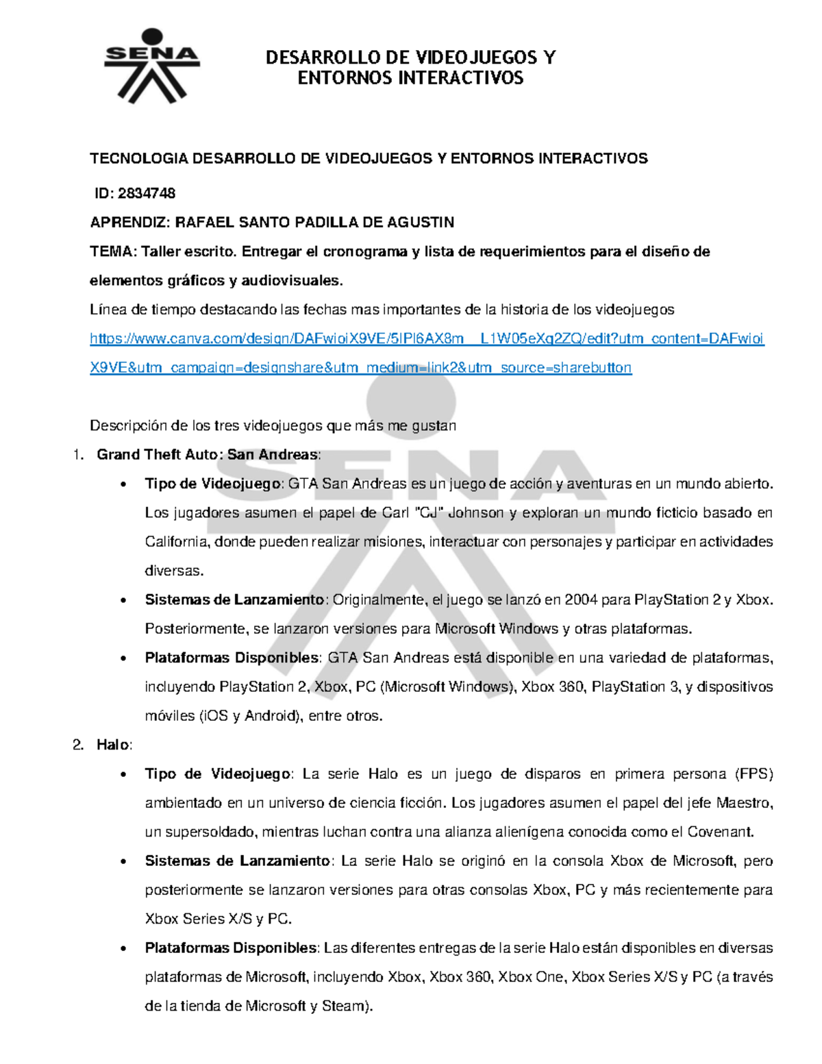 Taller - Vocetos - DESARROLLO DE VIDEOJUEGOS Y ENTORNOS INTERACTIVOS ...