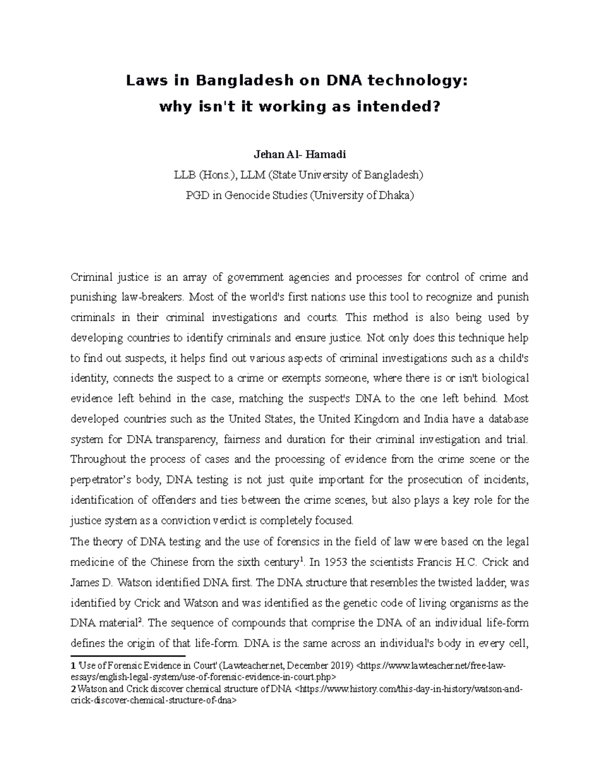 DNA laws - DNA laws - Laws in Bangladesh on DNA technology: why isn't ...