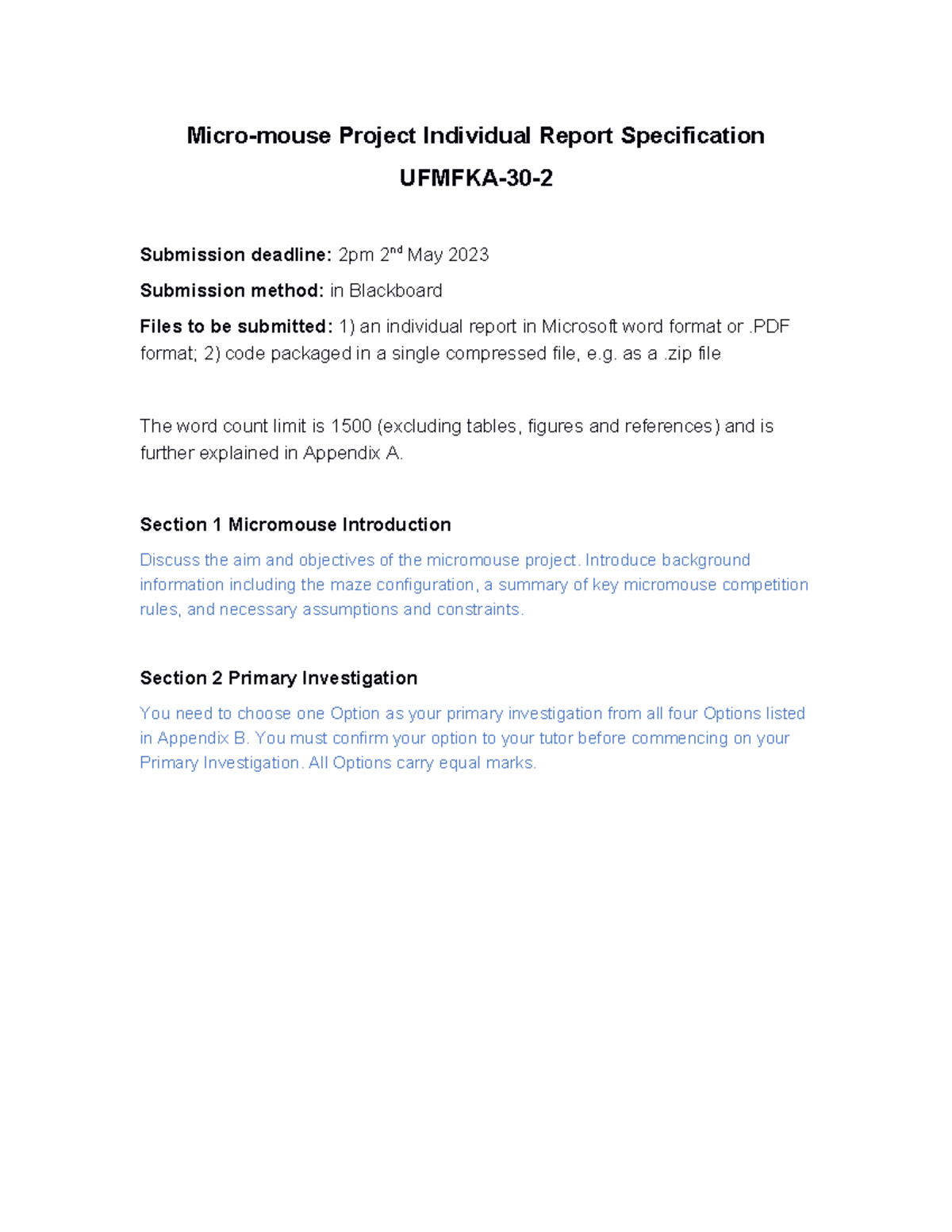 Individual final report specifications - Micro-mouse Project Individual ...