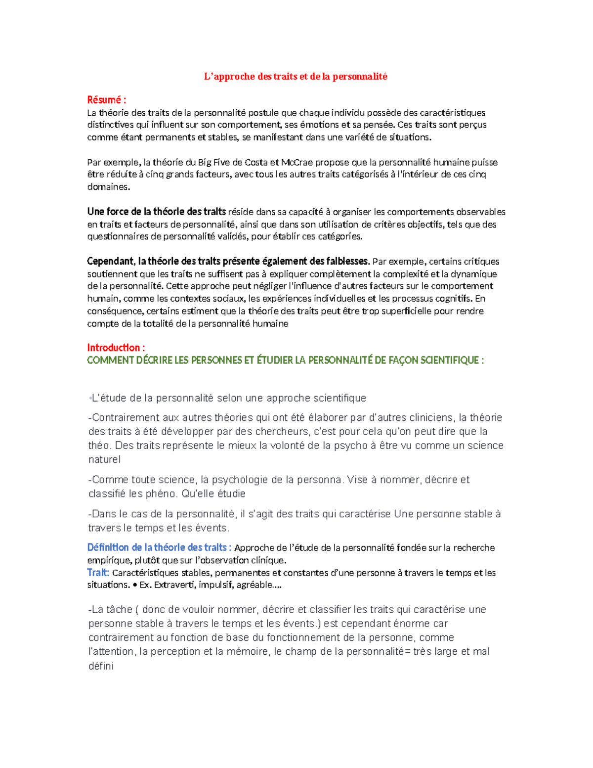 Copie de Cours 5 Traits Lecture-diapo - PSY1105 - L’approche des traits ...