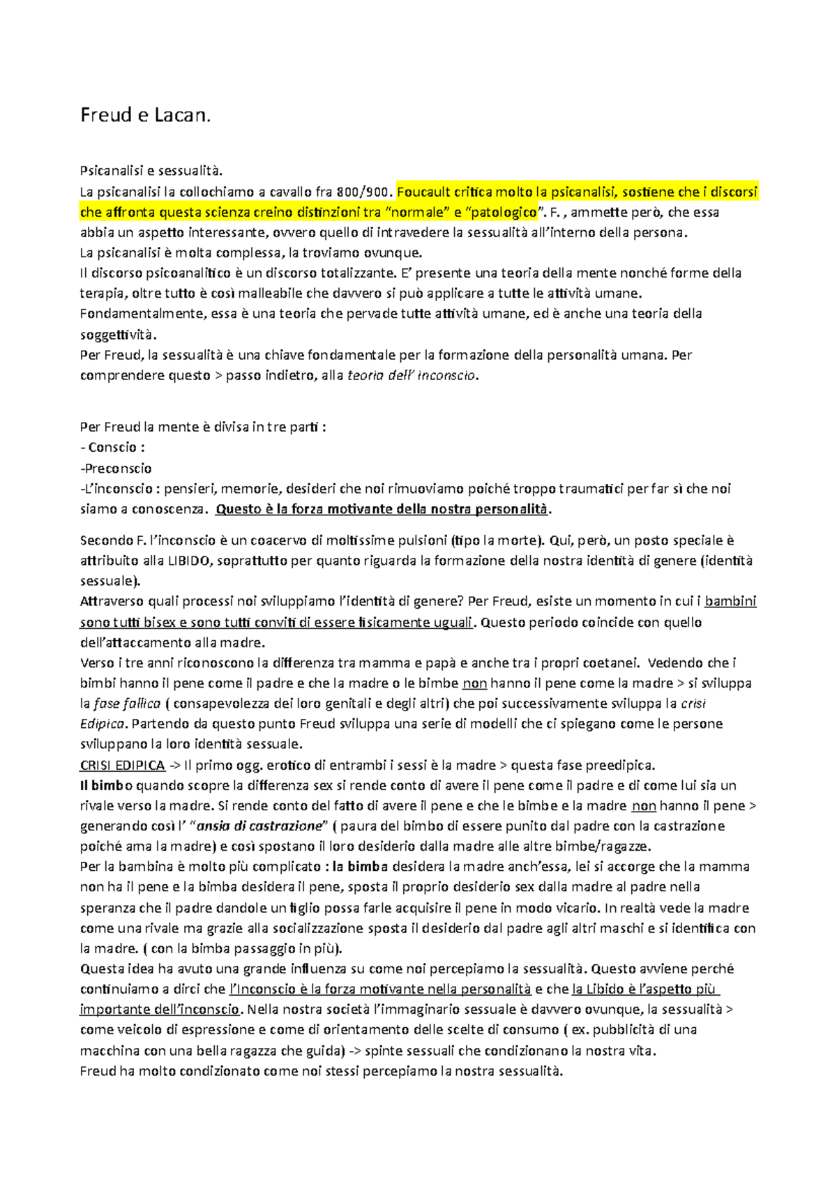 Freud Lacan - Appunti lezione di cinema - Freud e Lacan. Psicanalisi e ...