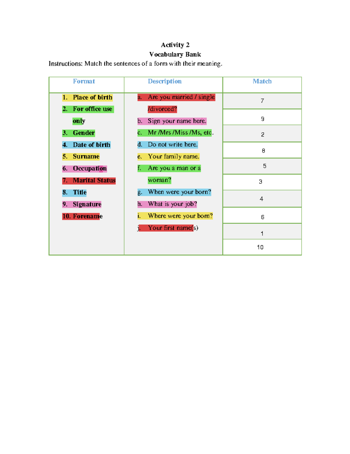 Activity 2 Vocabulary Bank - Activity 2 Vocabulary Bank Instructions ...