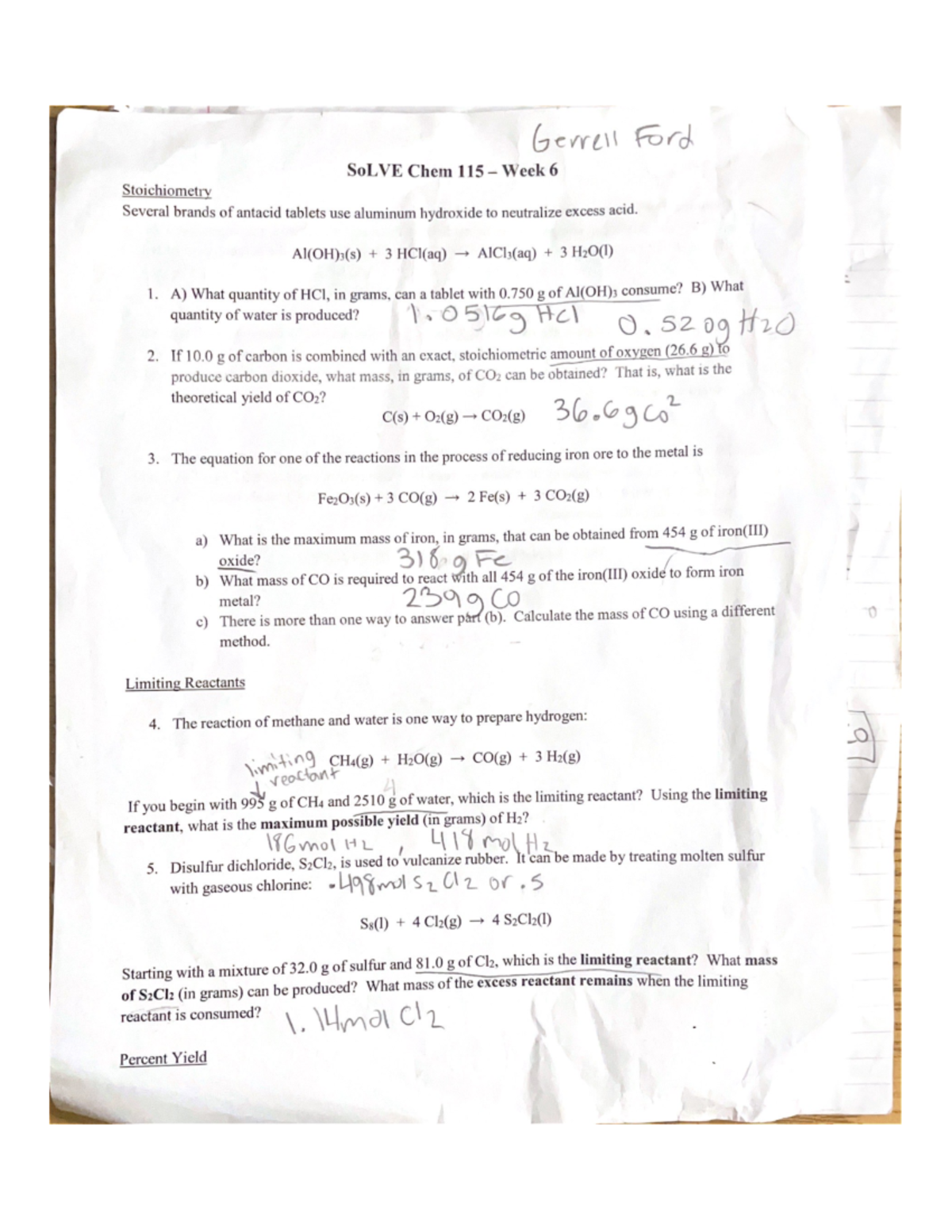 Stoichiometry - Stiochiometry Practice - CHE 111 - Studocu