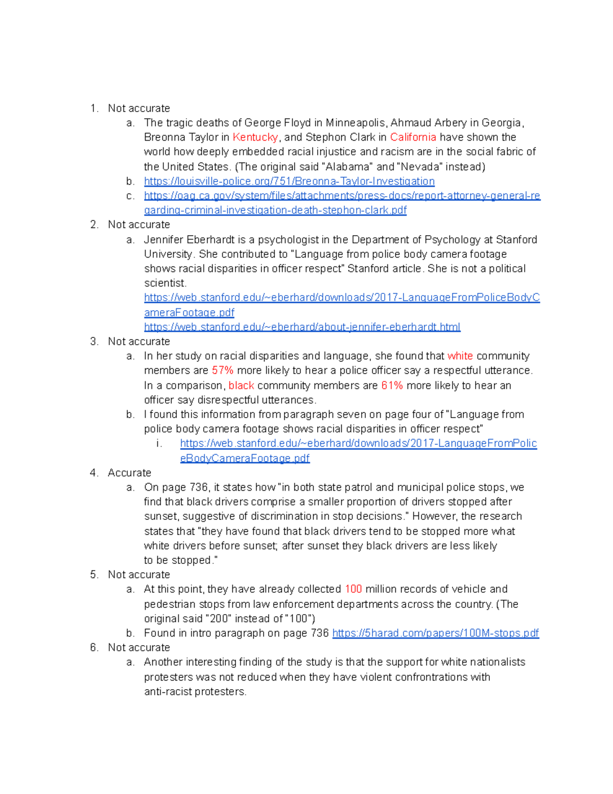 Fact checking lab assignment - Not accurate a. The tragic deaths of ...