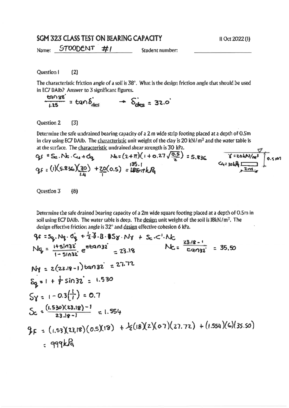 Class test 2 memo - SGM 323 CLASS TEST ON BEARING CAPACITY 11 Oct 2022 ...