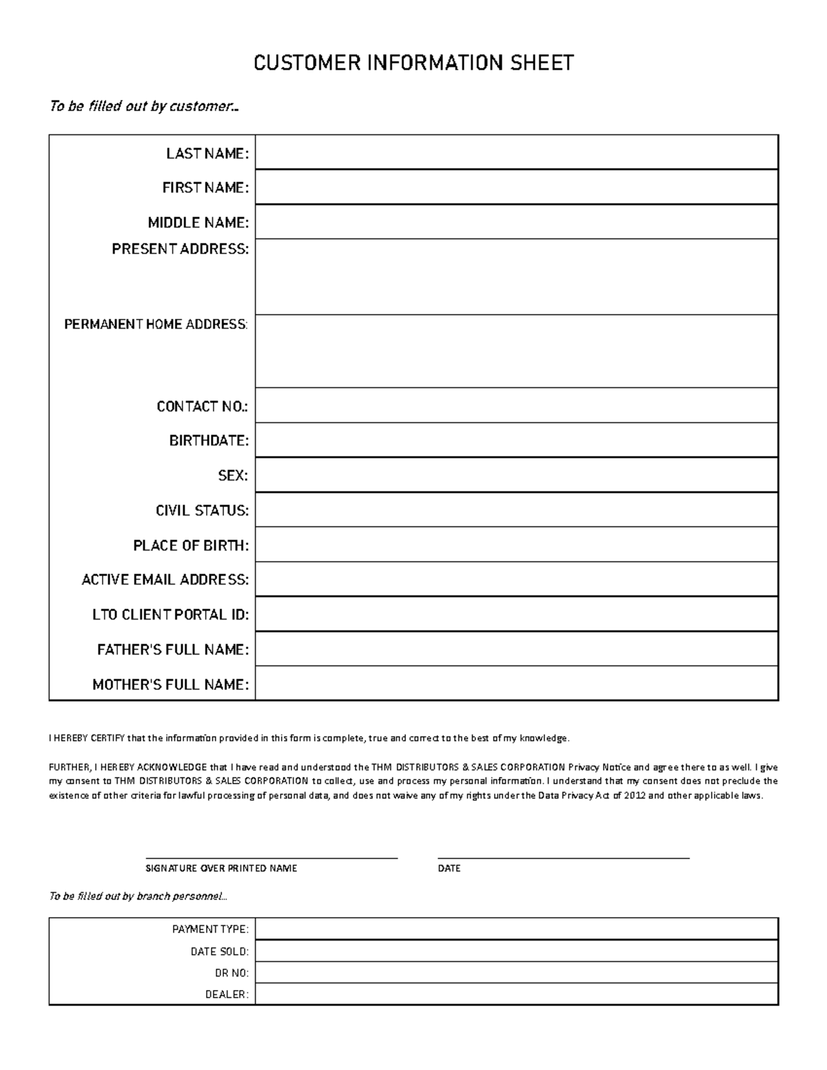 Updated CIS - cis - CUSTOMER INFORMATION SHEET To be filled out by ...