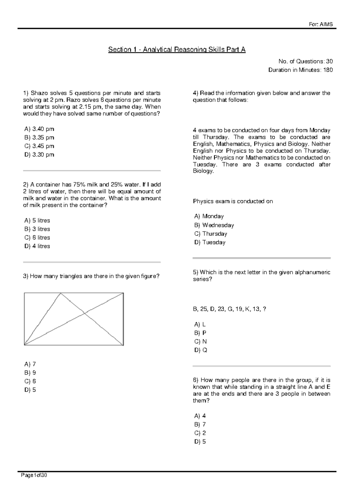 Analytical GAT exam question sample 1 - Section 1 - Analytical ...