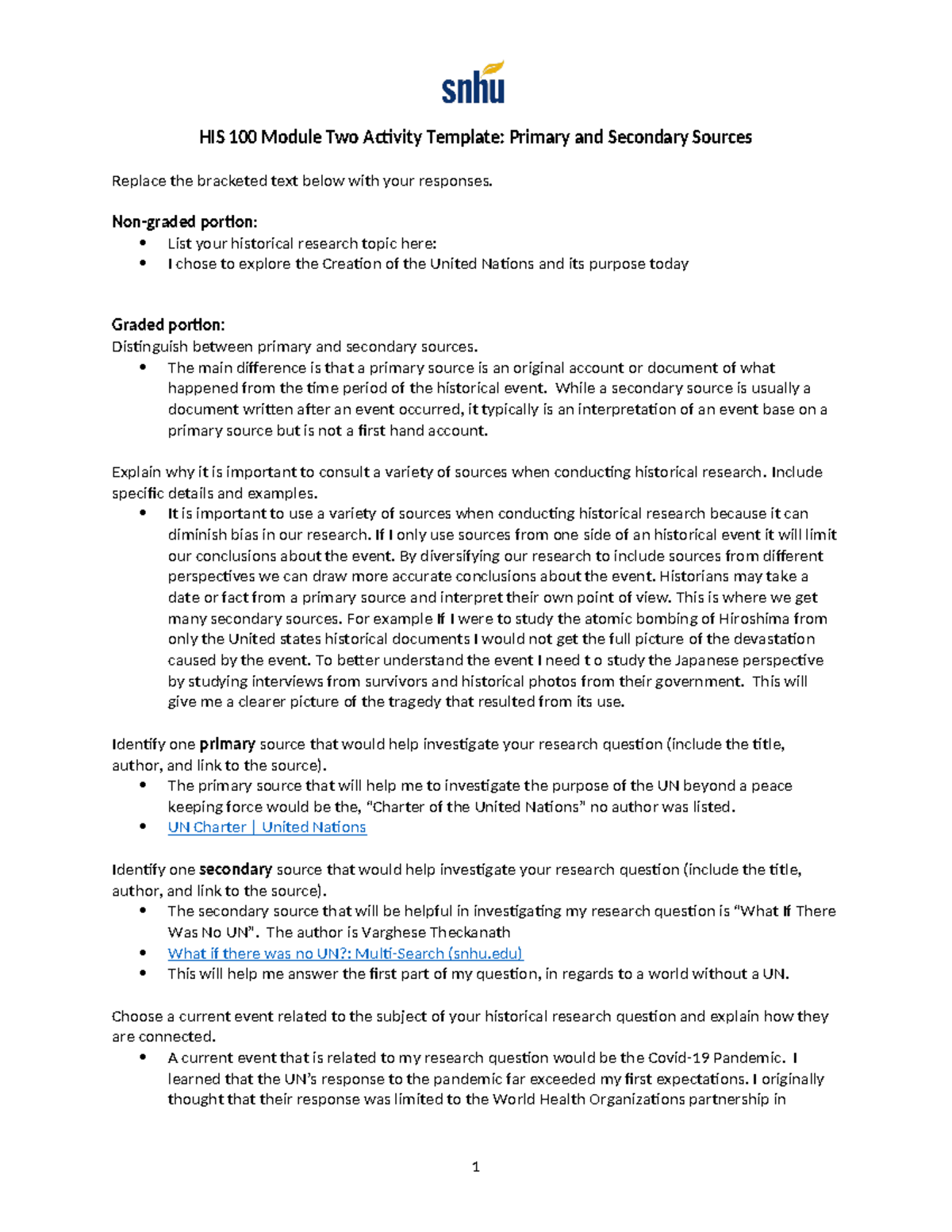 2-2 activity Primary and Secondary Sources - HIS 100 Module Two ...