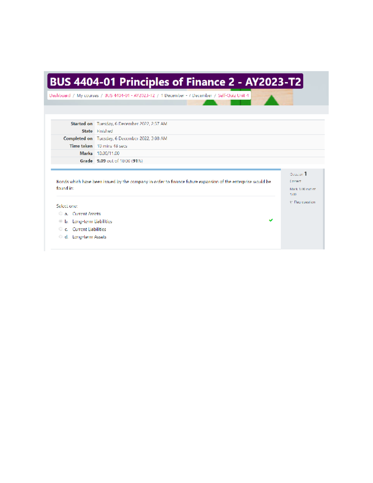 Week 4 Self Quiz results and reviewer - BUS Principles of Finance 2 ...