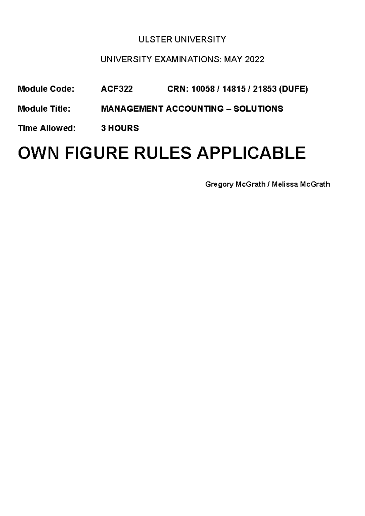 May 2022 - ACF322 - answers only - ULSTER UNIVERSITY UNIVERSITY ...