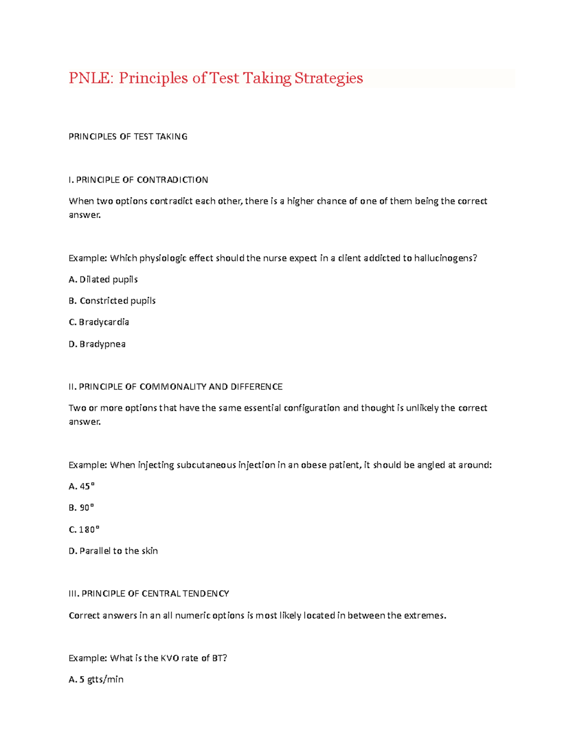 PNLE - PNLE - PNLE: Principles of Test Taking Strategies PRINCIPLES OF ...