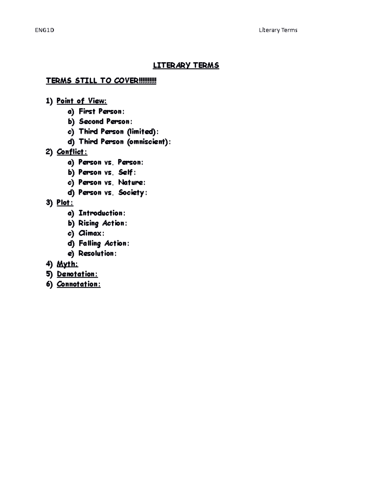 Lit term poster - notes - ENG1D Literary Terms LITERARY TERMS TERMS ...