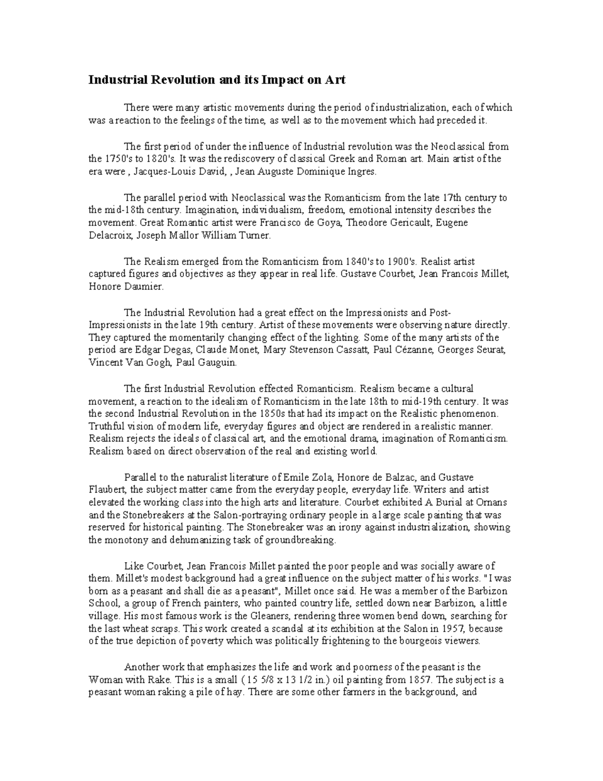 Industrial Revolution and its Impact on Art - The first period of under ...