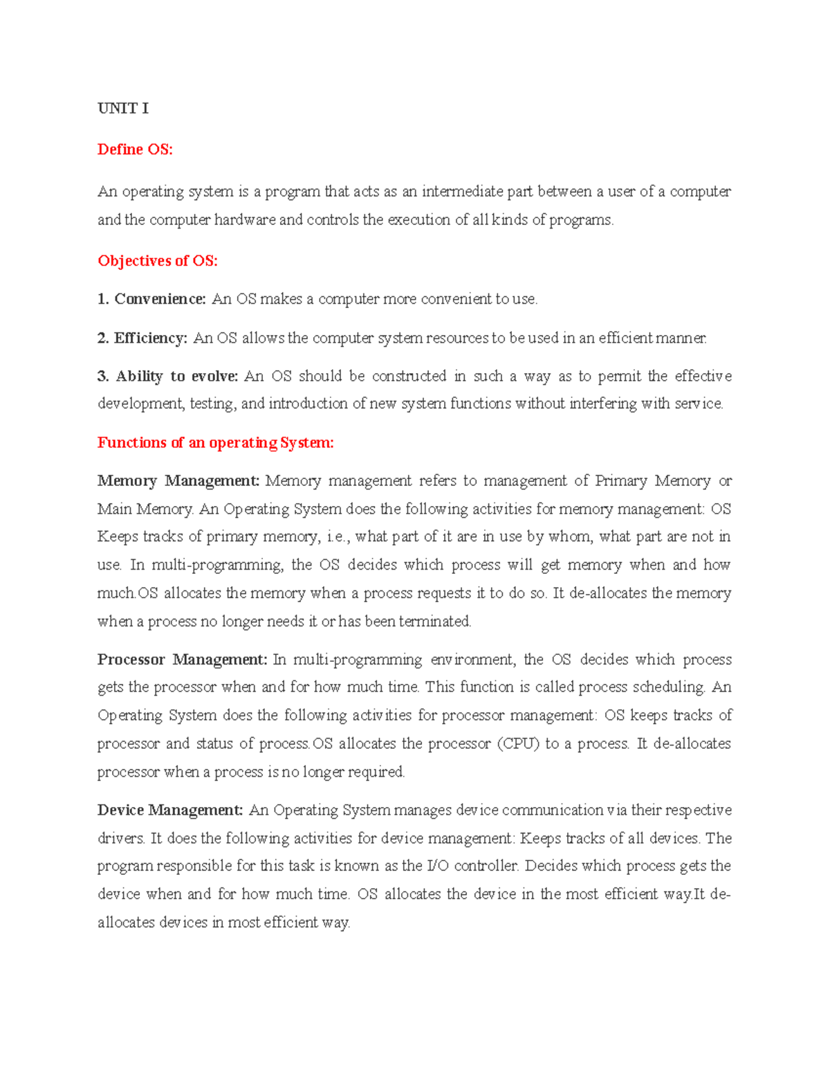 Unit1 OS material - dgfadeheahy - UNIT I Define OS: An operating system ...