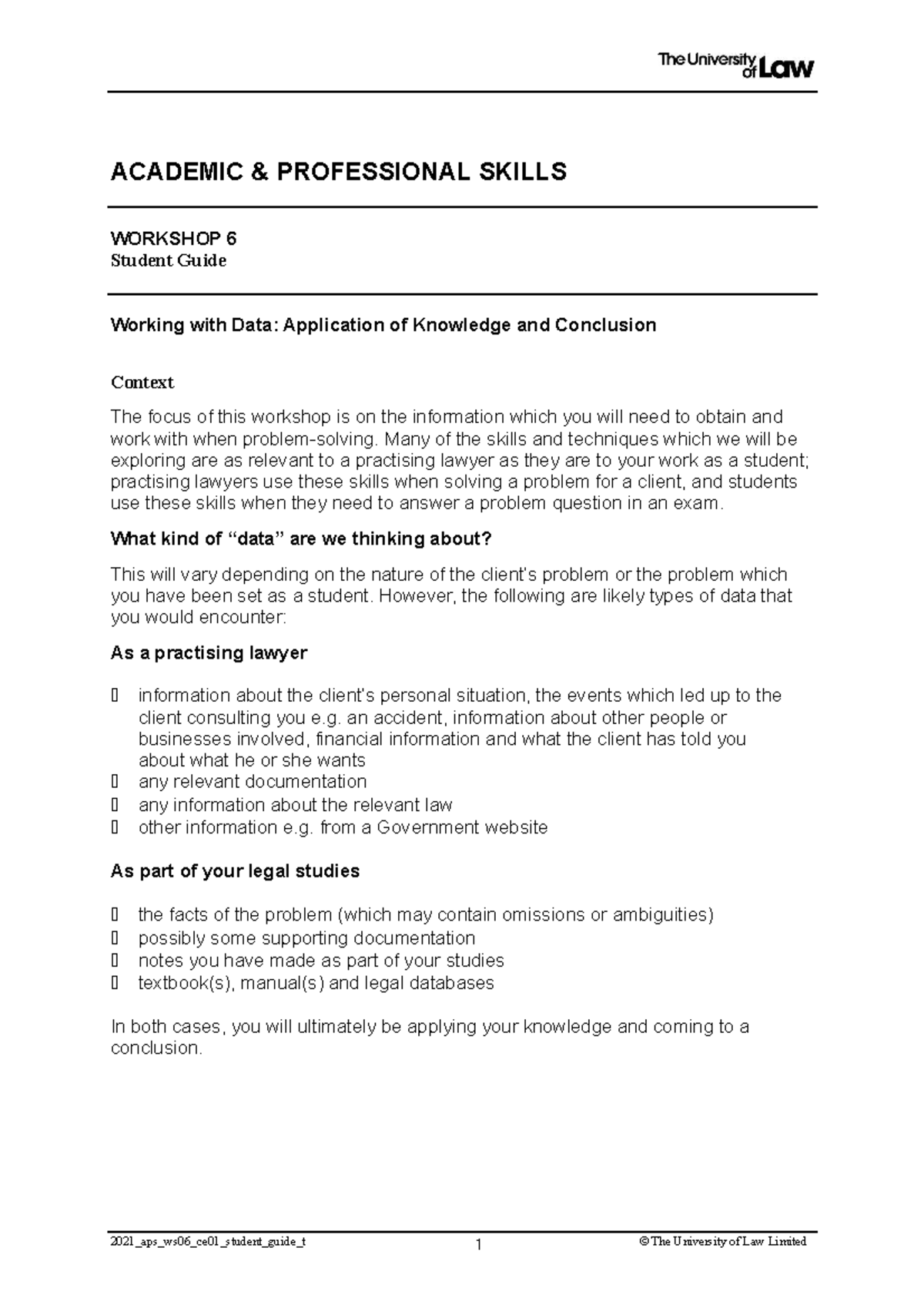 AP guide 6 - ACADEMIC & PROFESSIONAL SKILLS WORKSHOP 6 Student Guide ...