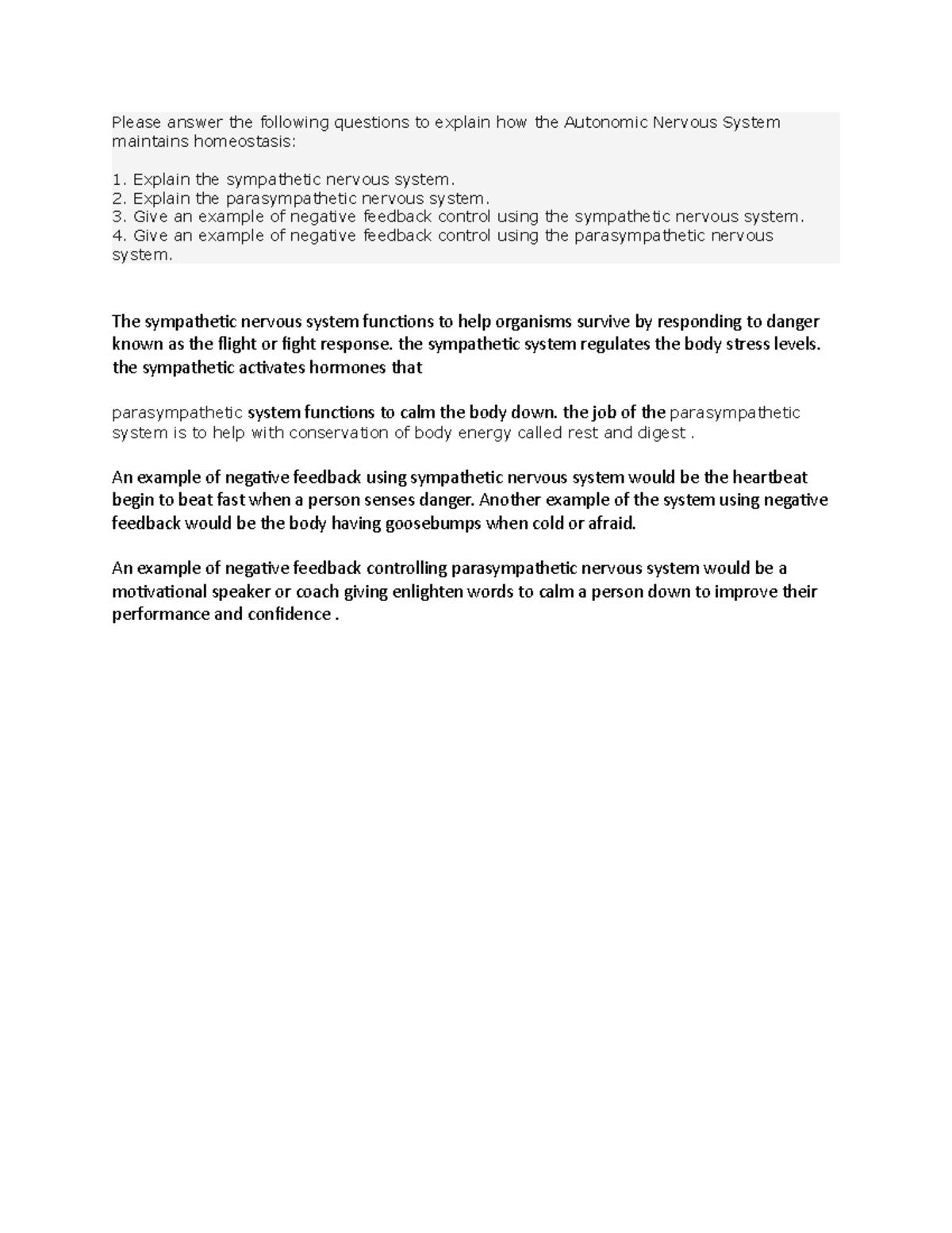 Nervous system assignment - Please answer the following questions to ...