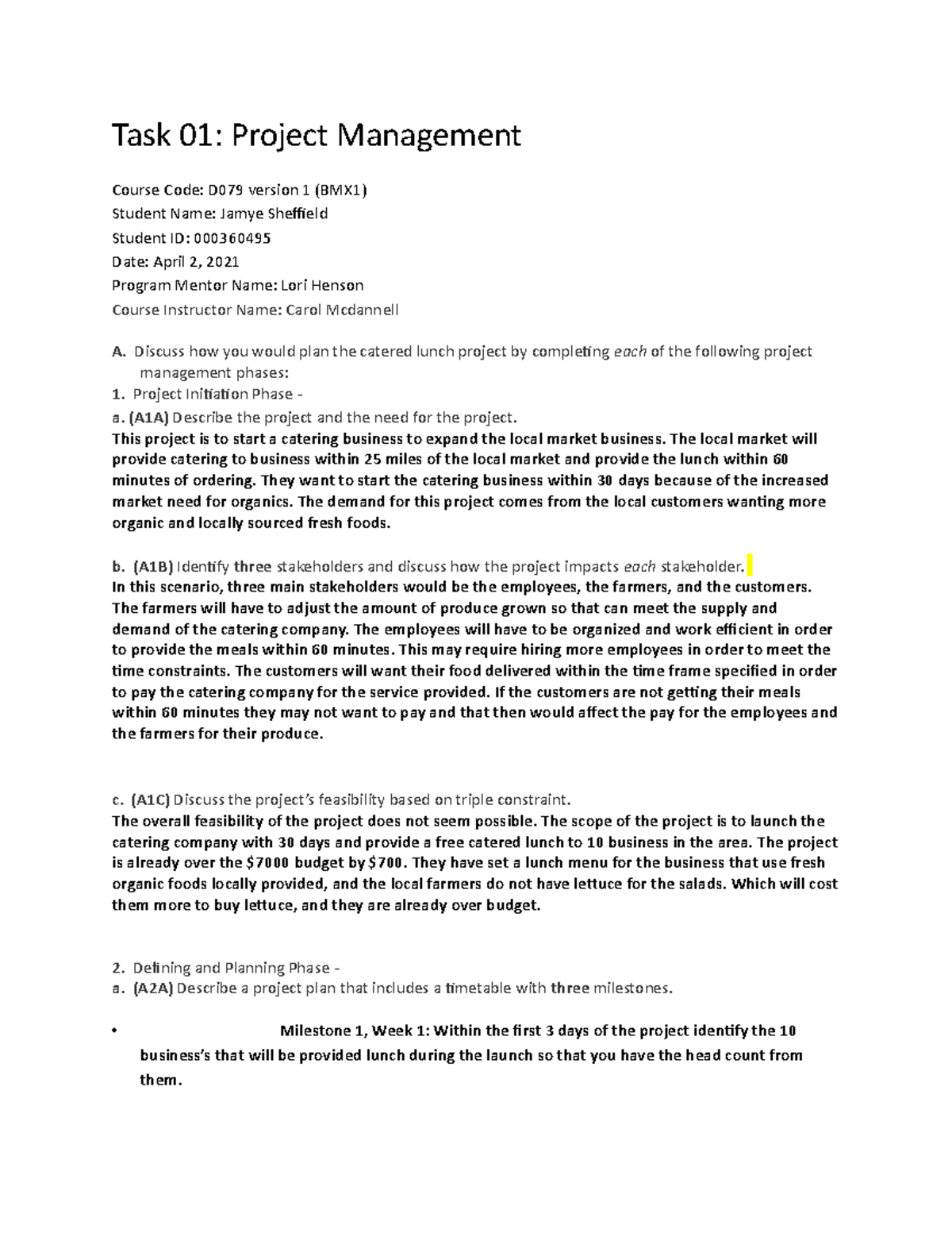 D079 - BMX1-Task 1 - Task 1 passed - Task 01: Project Management Course ...