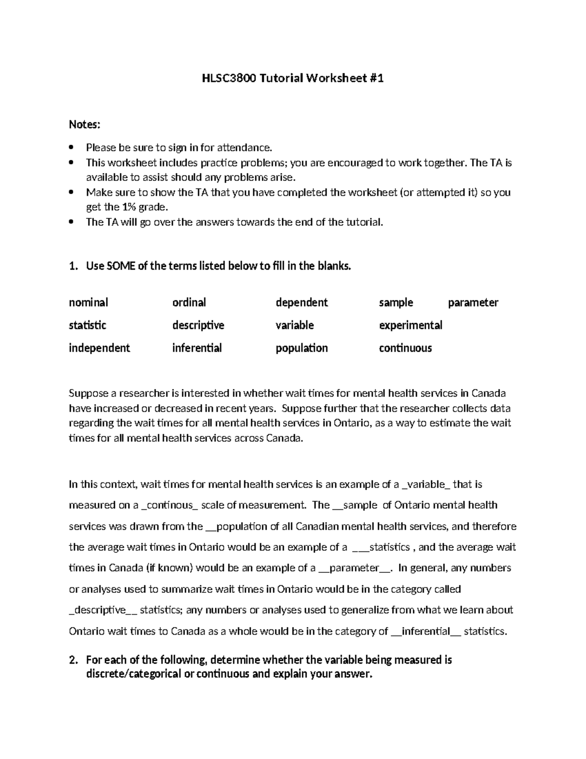 Tutorial 1 - this is - HLSC3800 Tutorial Worksheet Notes: Please be ...