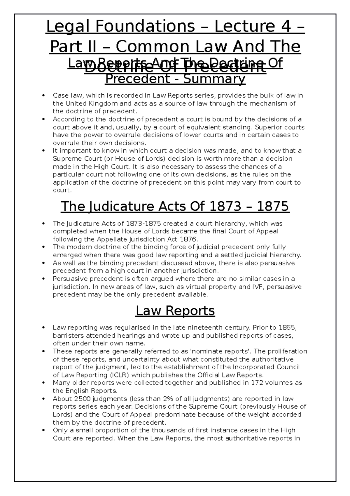 Lecture 4.2 - Topic One - LEFO - Law Reports And The Doctrine Of ...