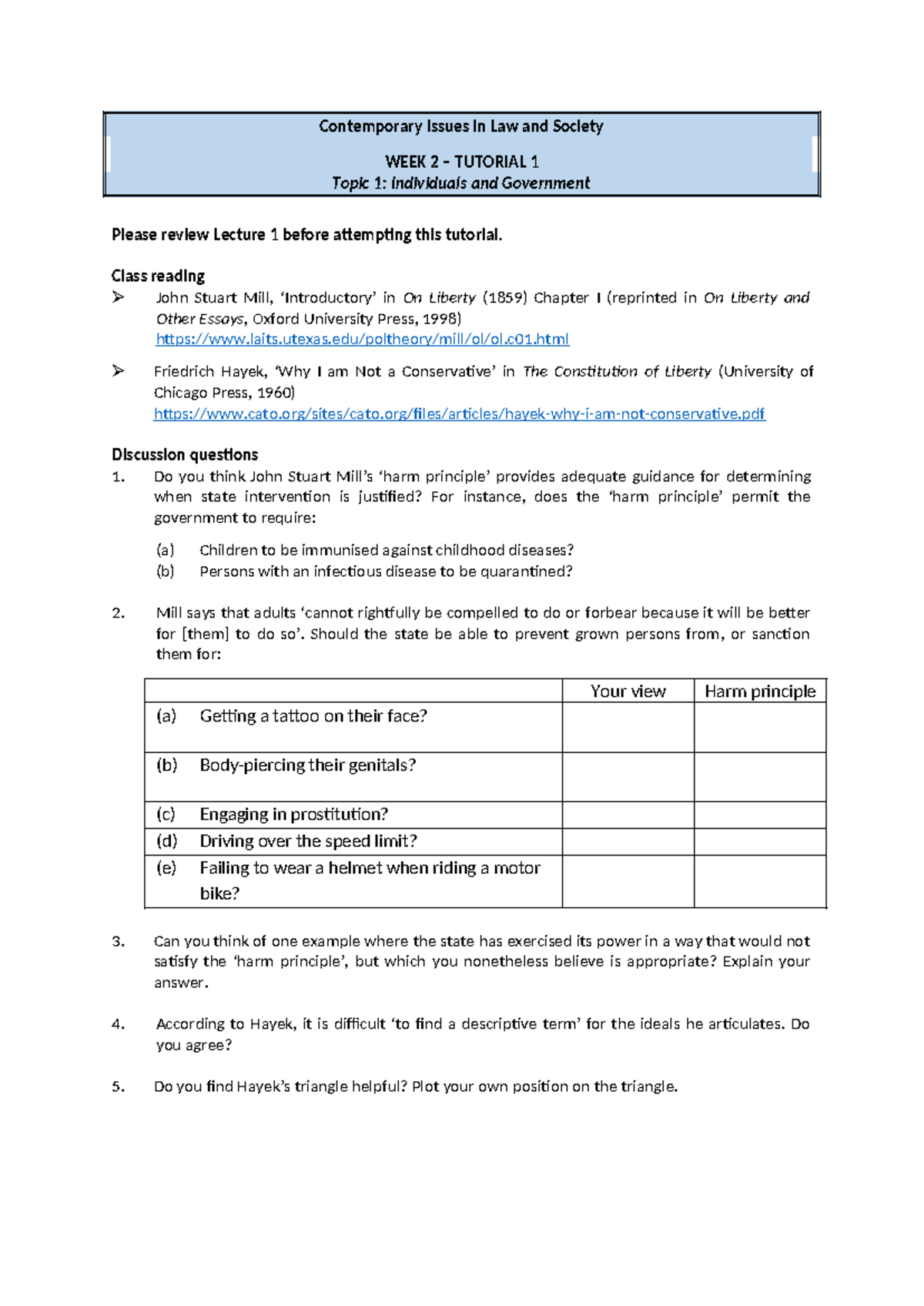 Tutorial 1 (Week 2) - Contemporary Issues in Law and Society WEEK 2 ...