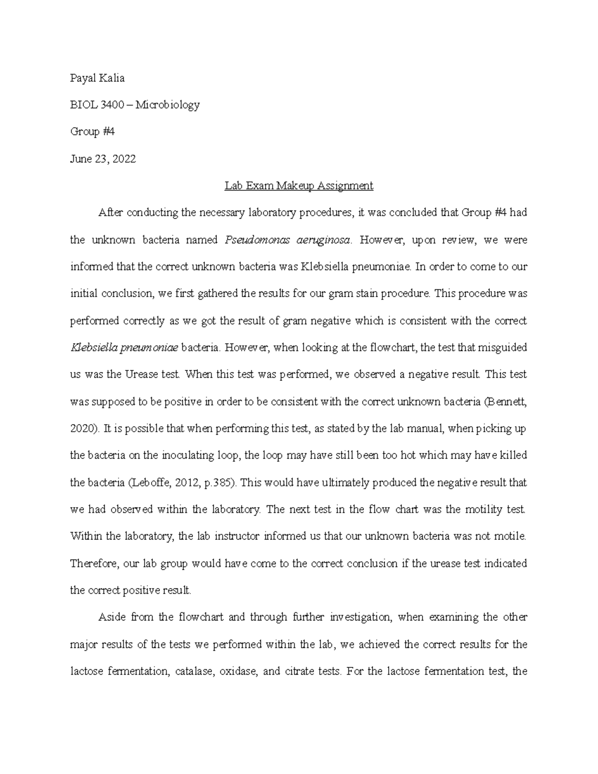 Lab Exam Makeup Assignment - BIOL 3400 - NSU - StuDocu