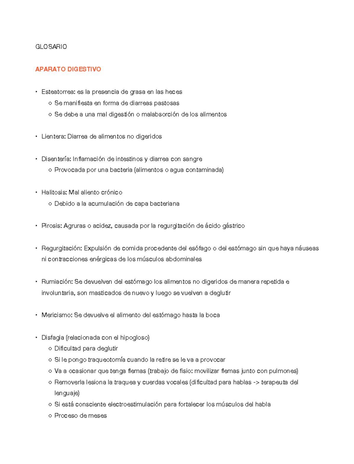 Glosario - GLOSARIO APARATO DIGESTIVO Esteatorrea: es la presencia de ...