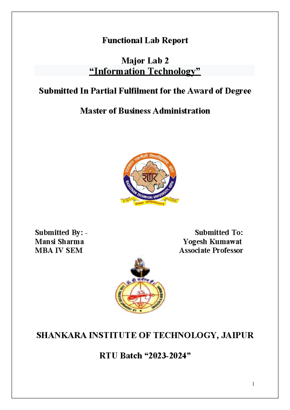 Major LAB 2 Report Format.doc IT - Functional Lab Report Major Lab 2 ...