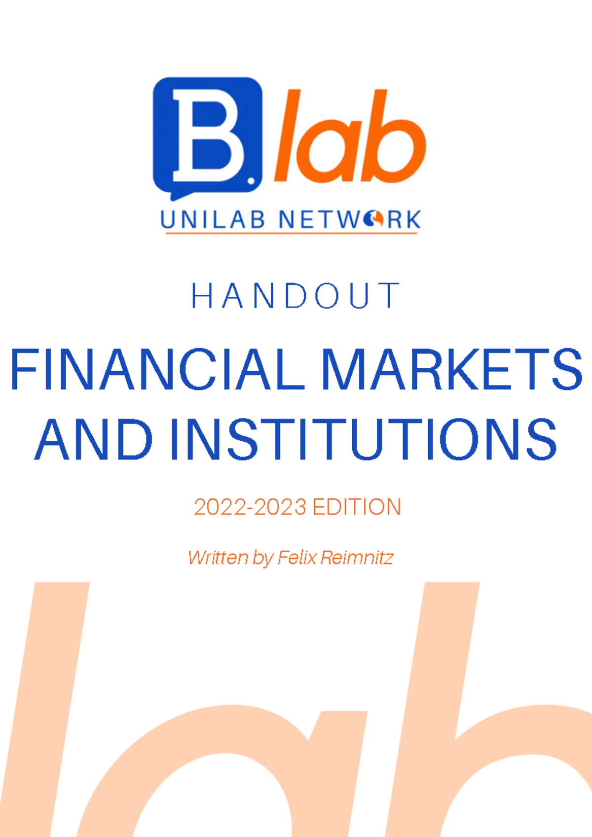 FMI handout - H A N D O U T FINANCIAL MARKETS AND INSTITUTIONS 2022 ...