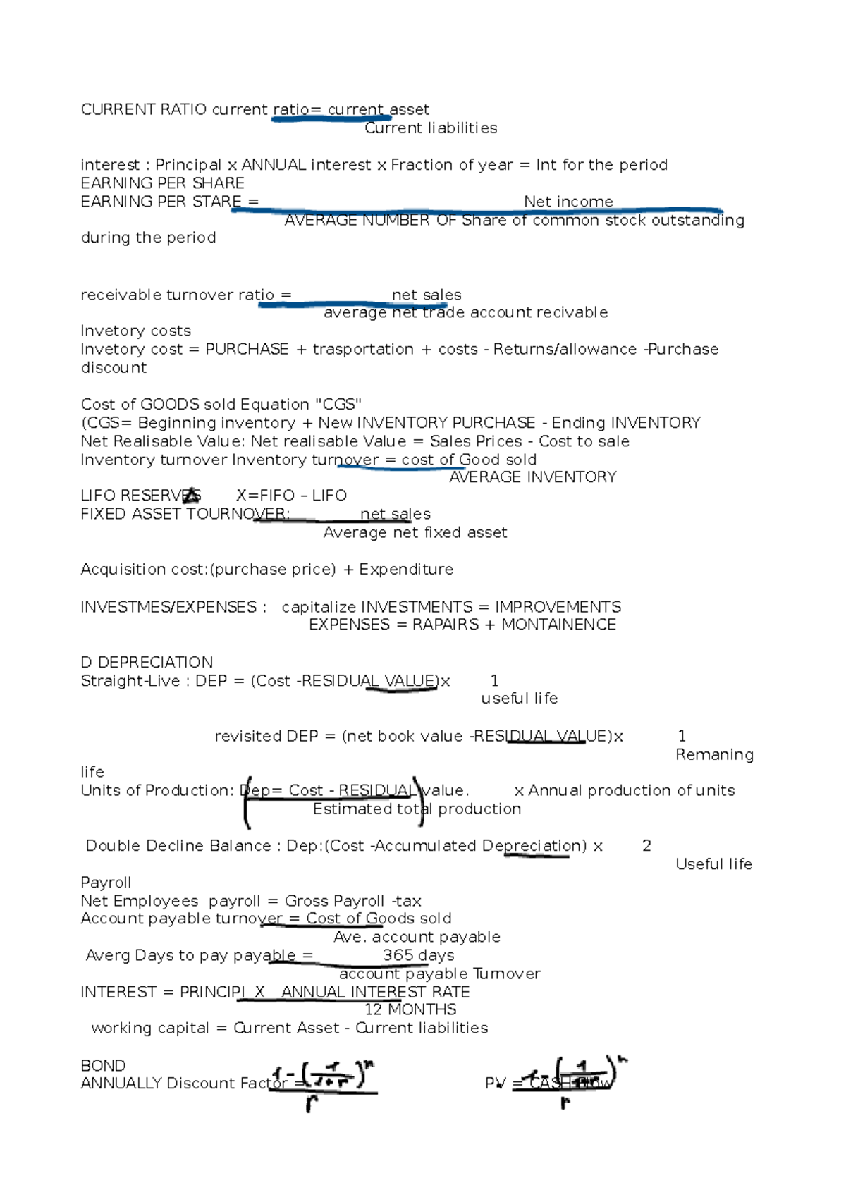 Formula sheet conceptual maps LSS - CURRENT RATIO current ratio ...